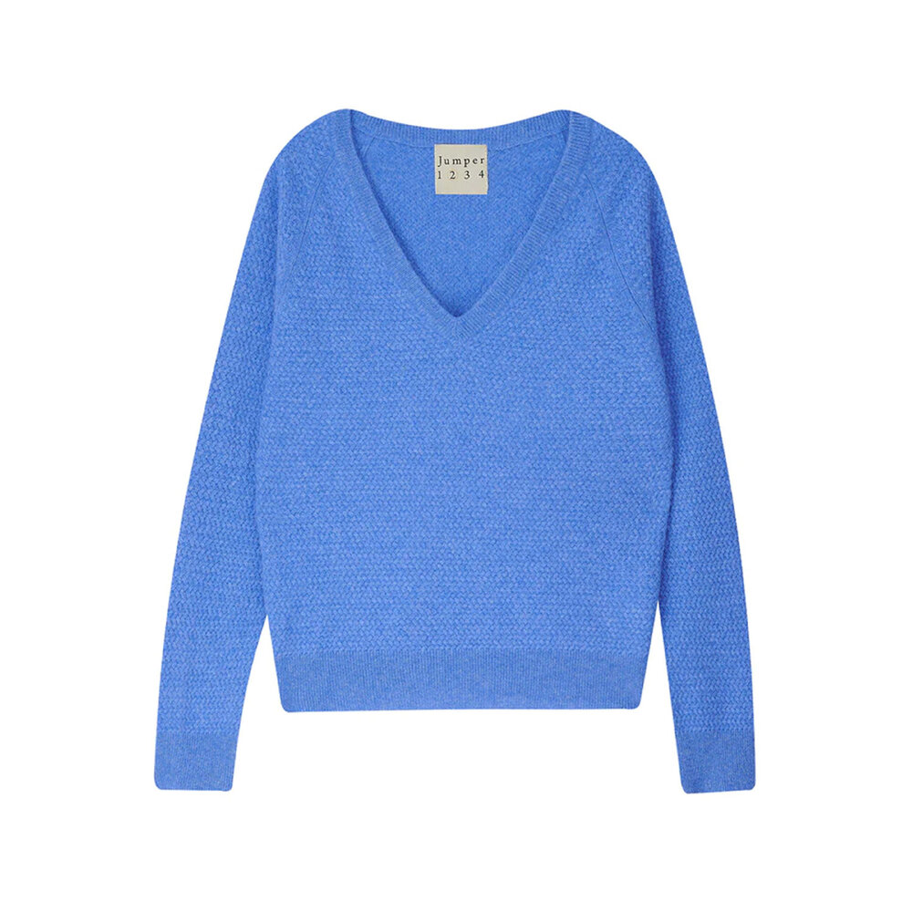Jumper 1234 - Periwinkle Moss Stitch V Neck Sweater