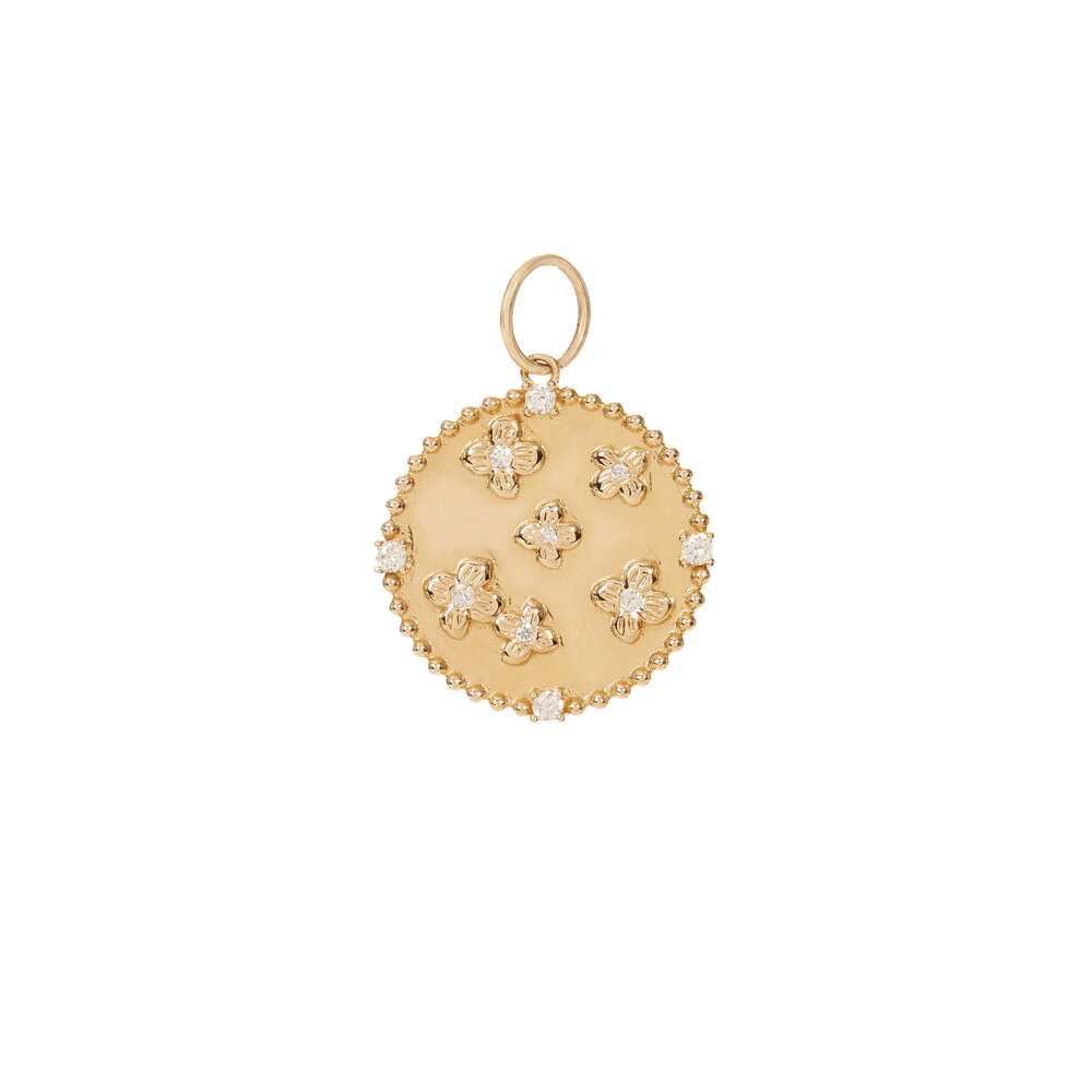Kai Linz - 14K Yellow Gold Floral Diamond Disc Charm