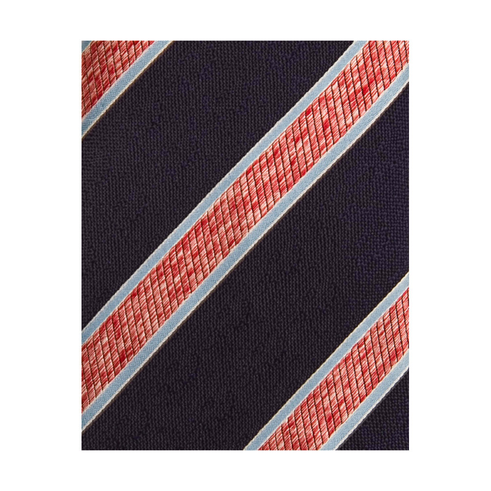 Geoff Nicholson - Navy Sky Blue and Red Stripe Tie