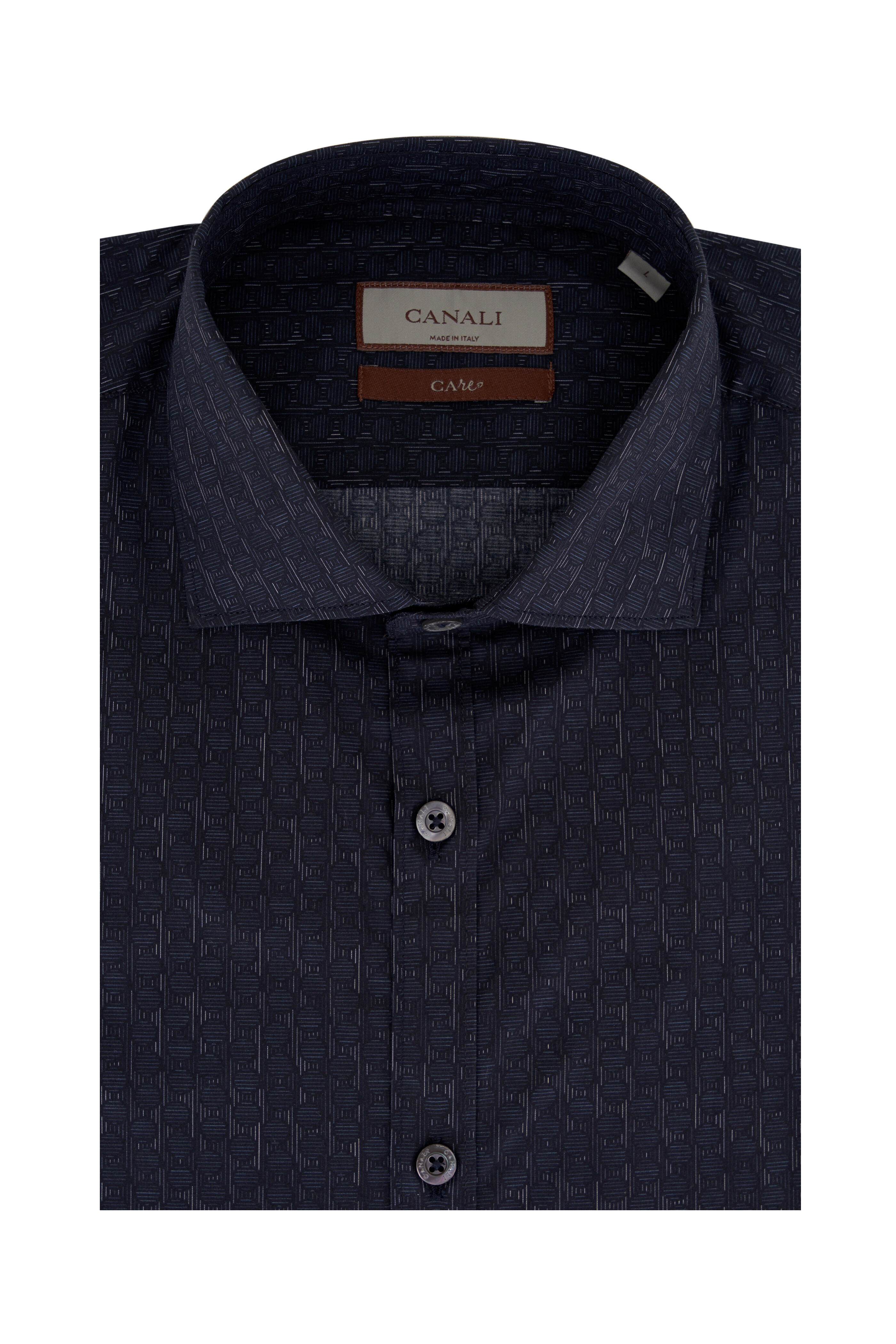 Canali - Navy Tonal Circle Print Sport Shirt | Mitchell Stores