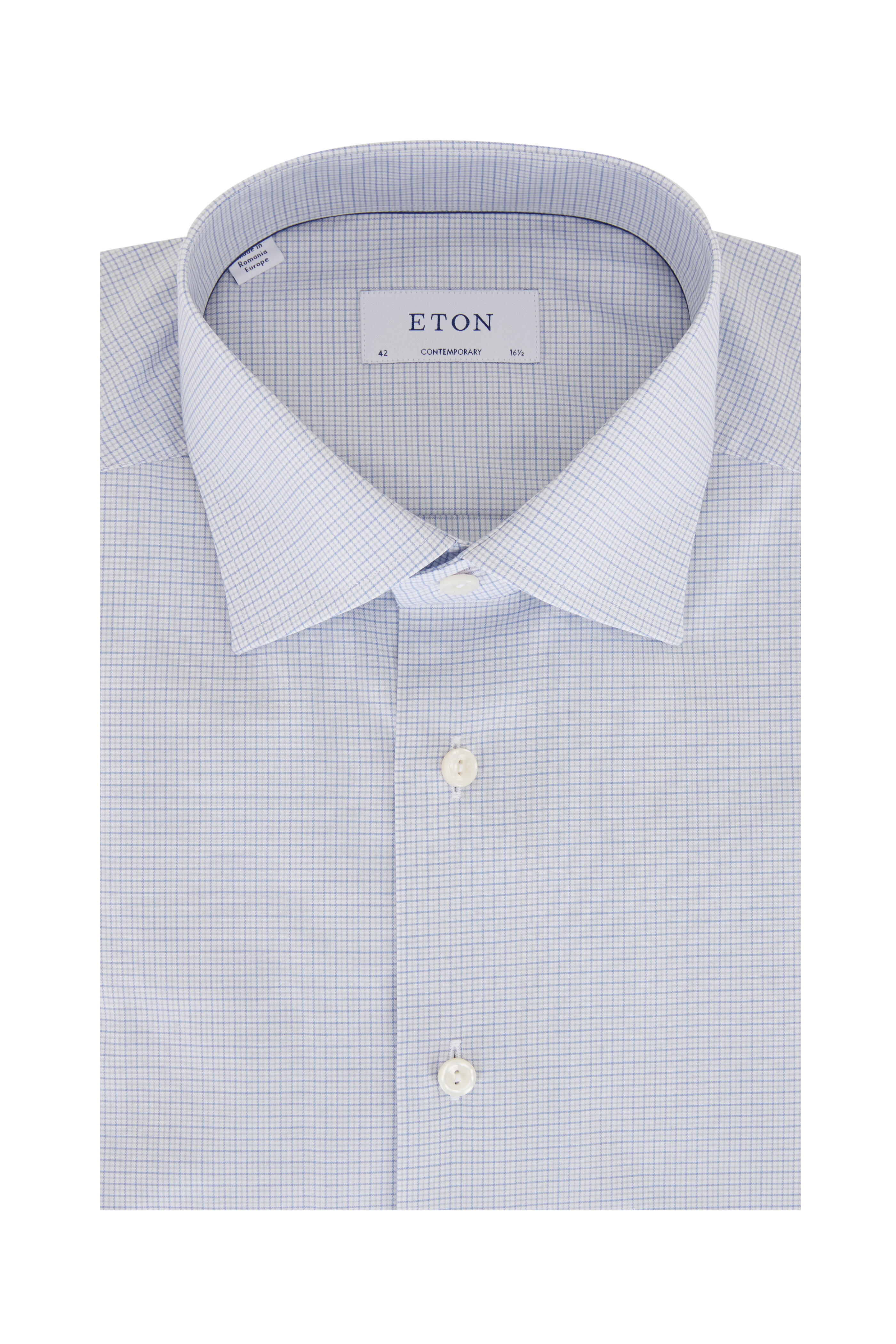 Eton - Blue Micro Check Stretch Dress Shirt | Mitchell Stores