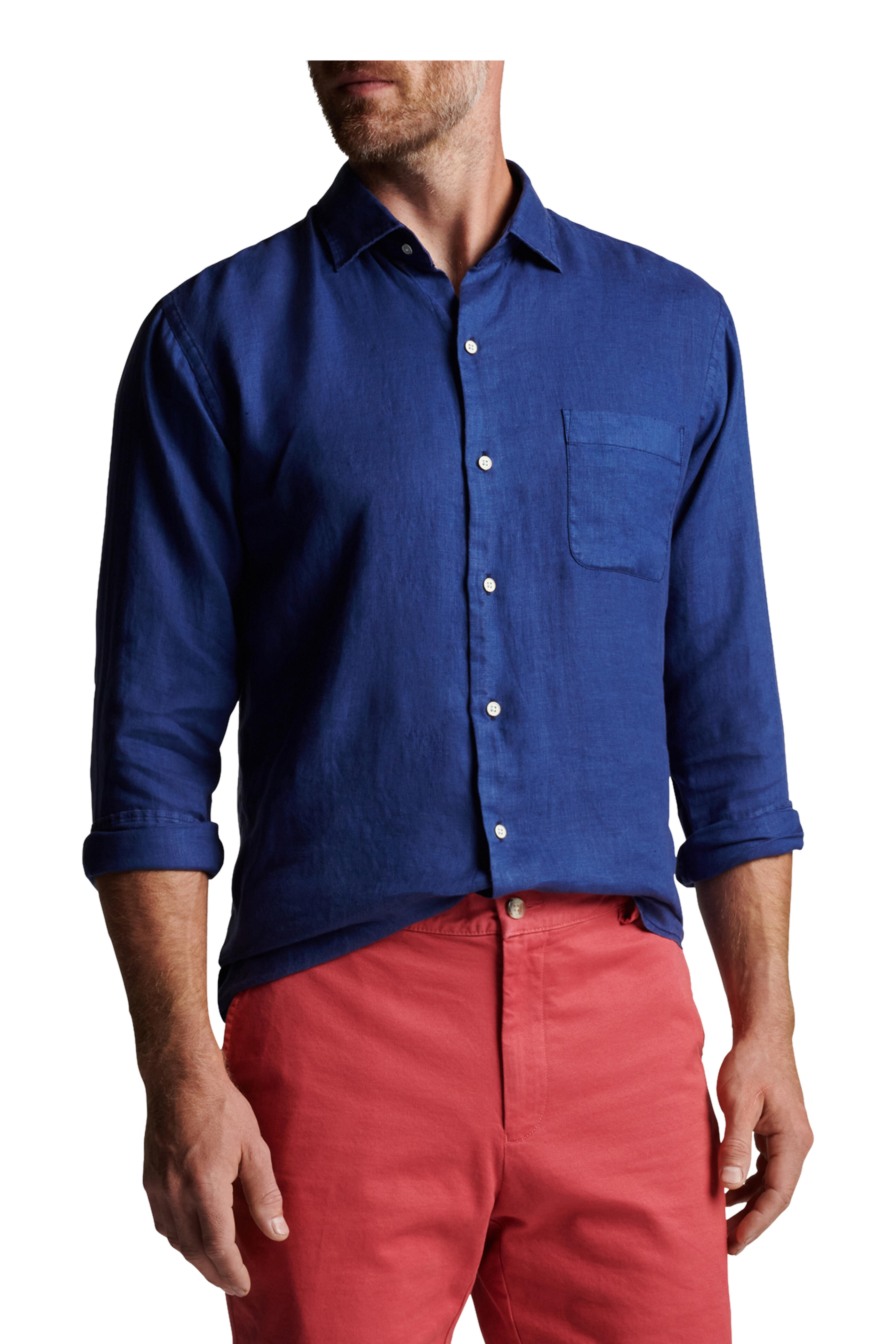 Peter Millar - Coastal Navy Linen Sport Shirt | Mitchell Stores