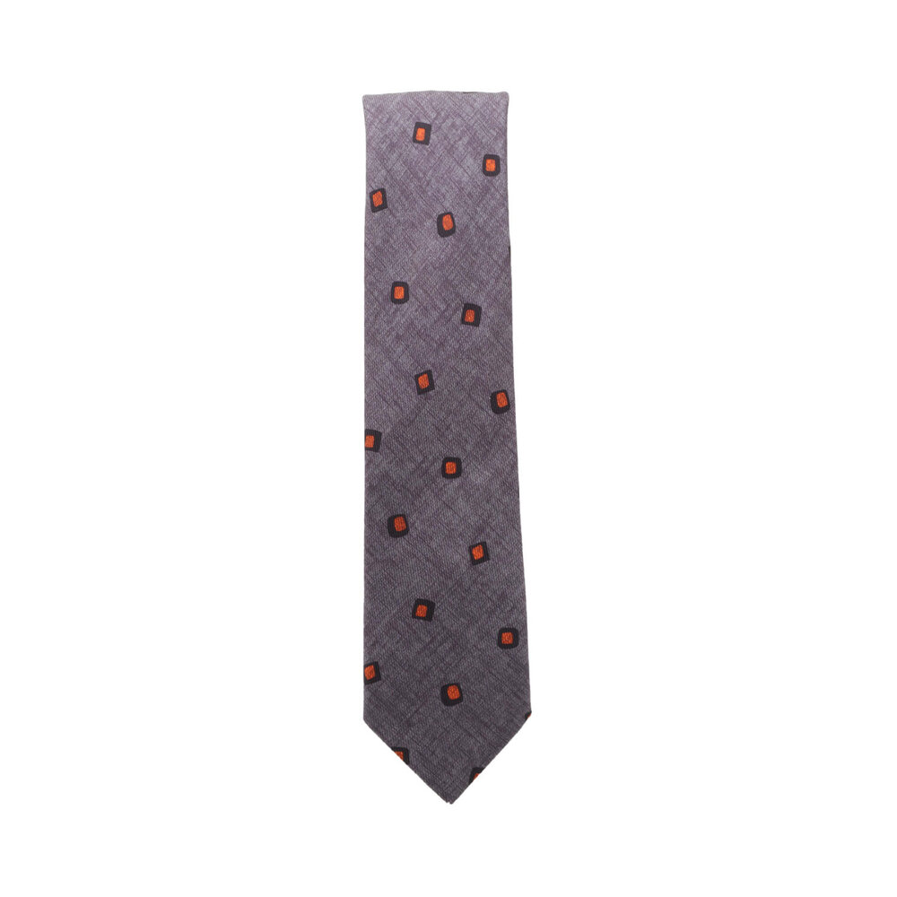 Geoff Nicholson - Grey and Orange Motif Silk Tie