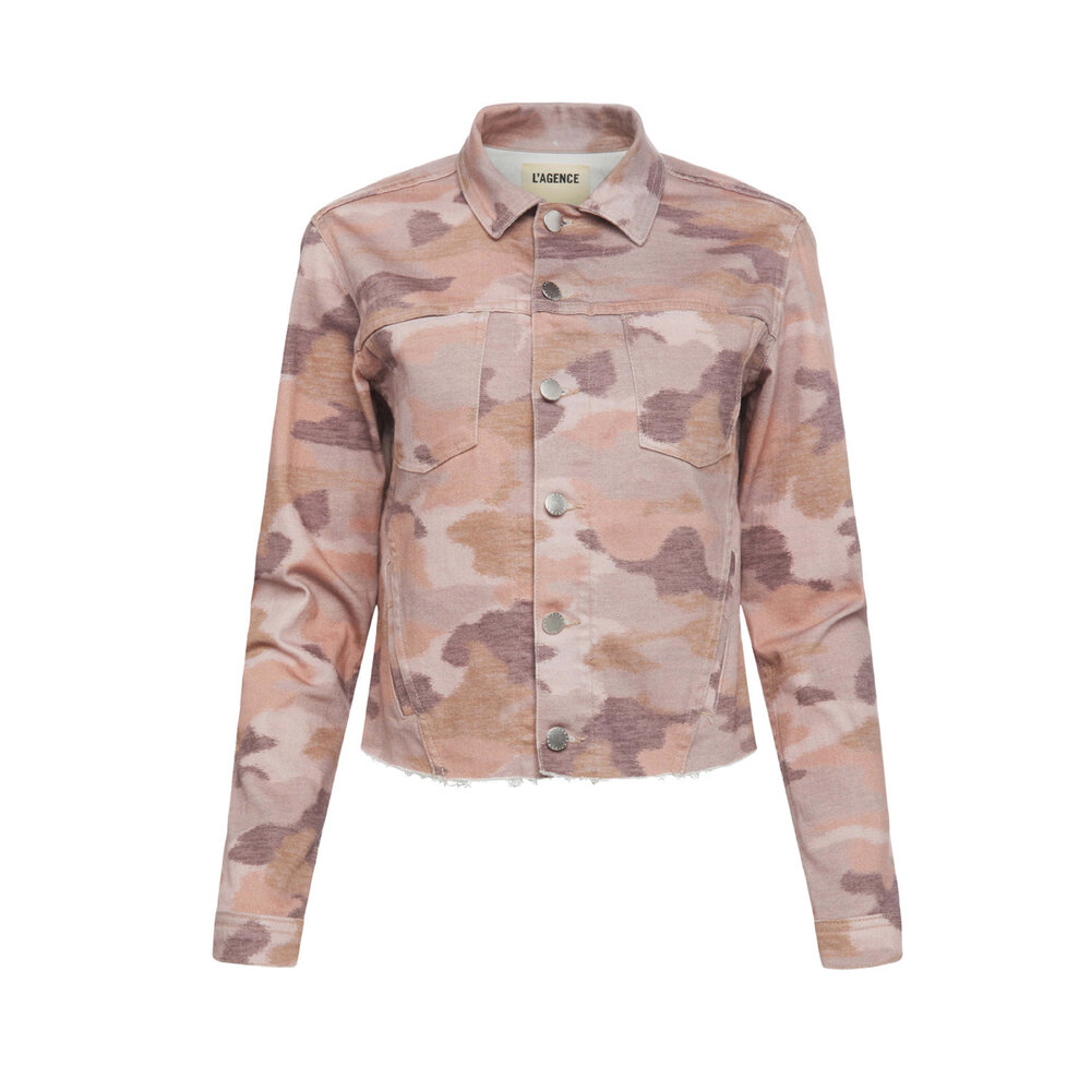 L'Agence - Janice Crop Jean Jacket In Pink Camo | Mitchell Stores