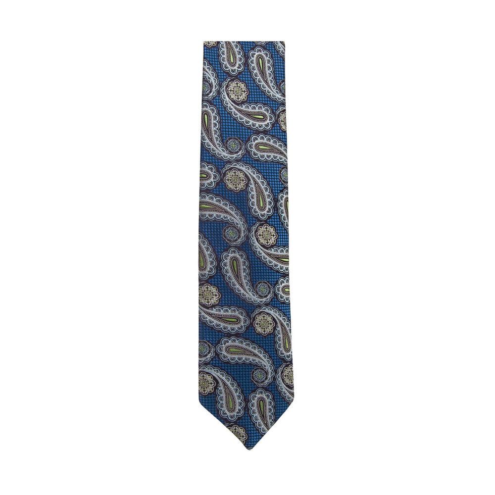 Geoff Nicholson - Navy Sky Blue and Lime Green Paisley Tie