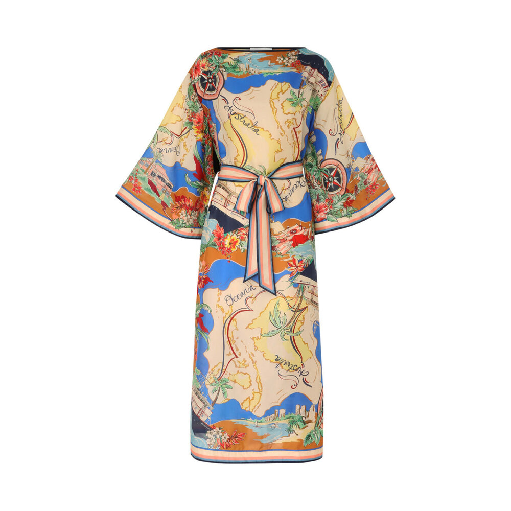 Zimmermann - Nautical Map Bell Sleeve Alight Midi Dress