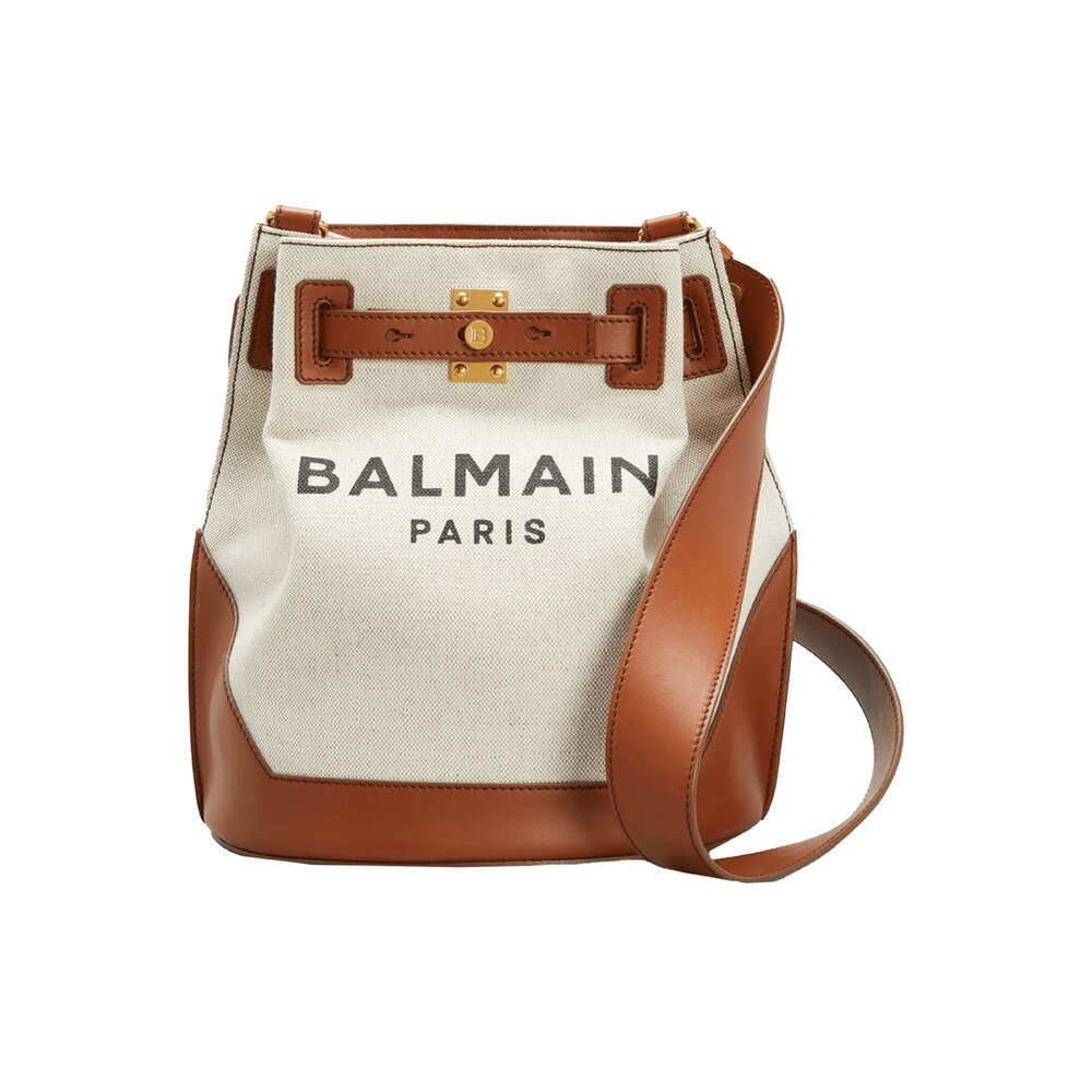 Balmain - B Army Canvas Bucket Bag in Natural Maron