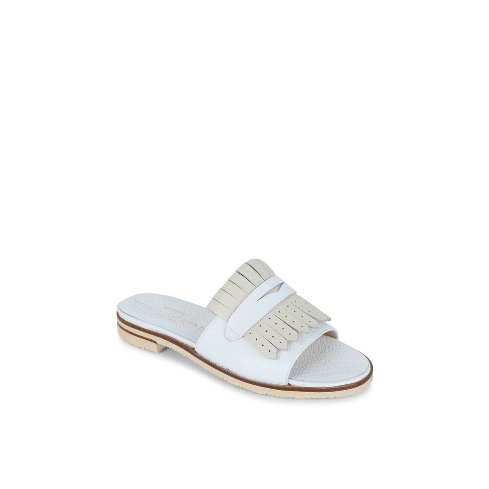 Gravati - White & Beige Kilty Leather Slide | Mitchell Stores
