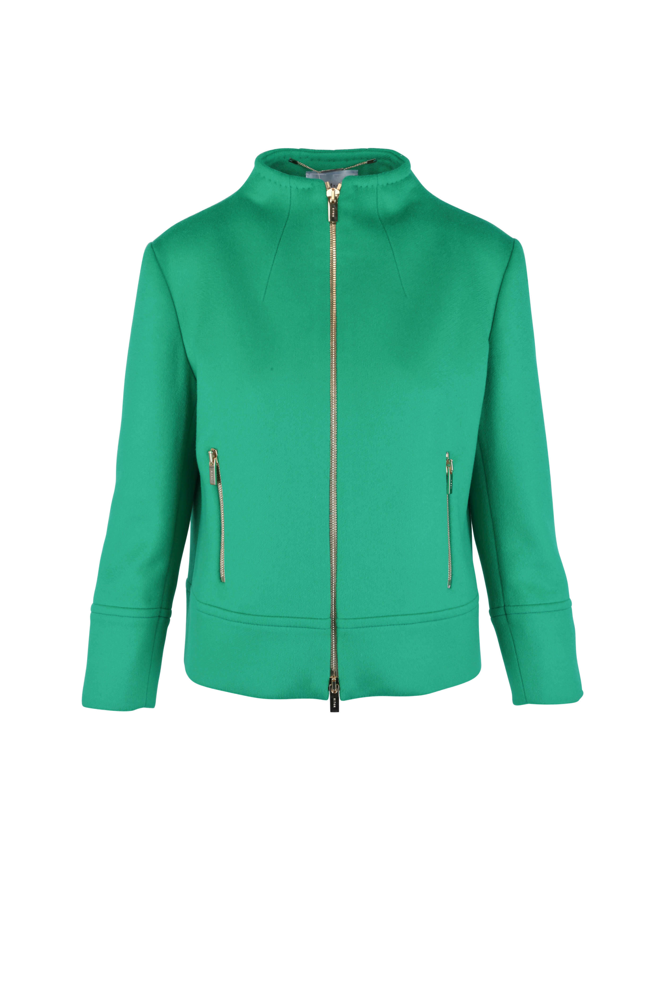 Kiton - Green Cashmere Zip Front Jacket | Mitchell Stores