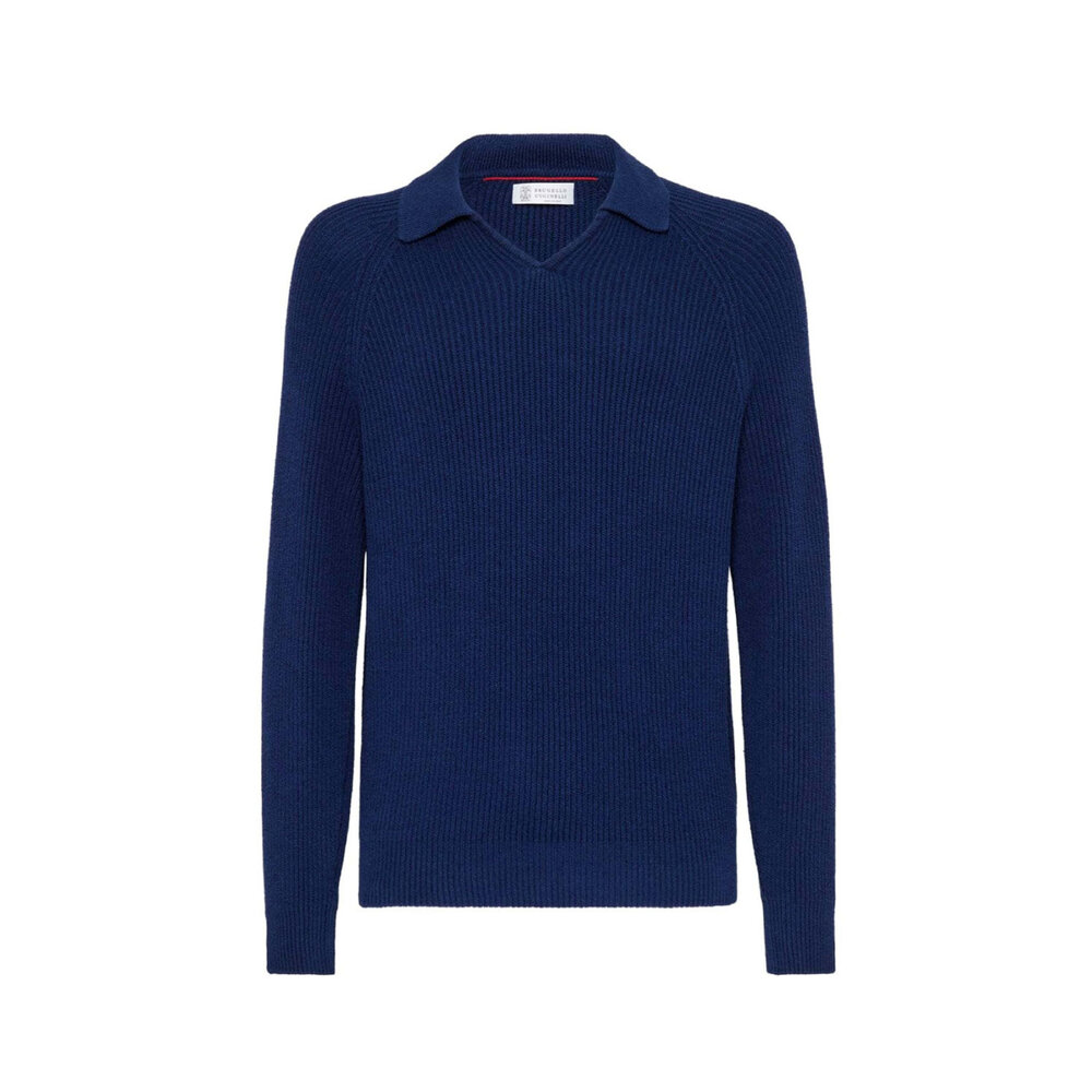 Brunello Cucinelli - Prussia Blue Polo Sweater | Mitchell Stores