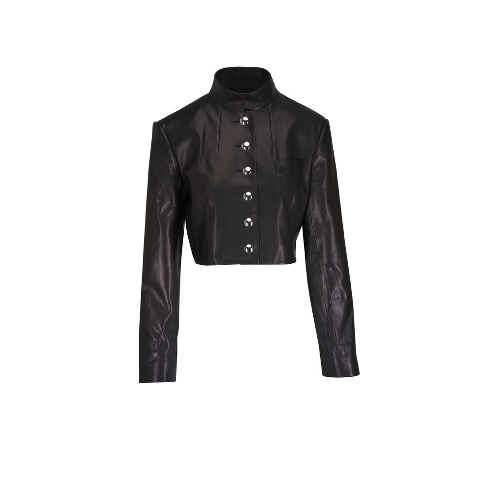Khaite - Samuelson Black Leather Crop Jacket | Mitchell Stores