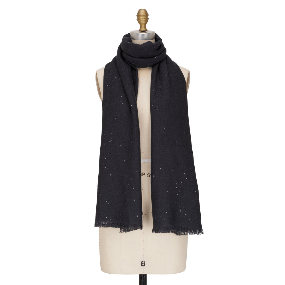 Brunello Cucinelli - Navy Blue Cashmere & Silk Lurex Scarf