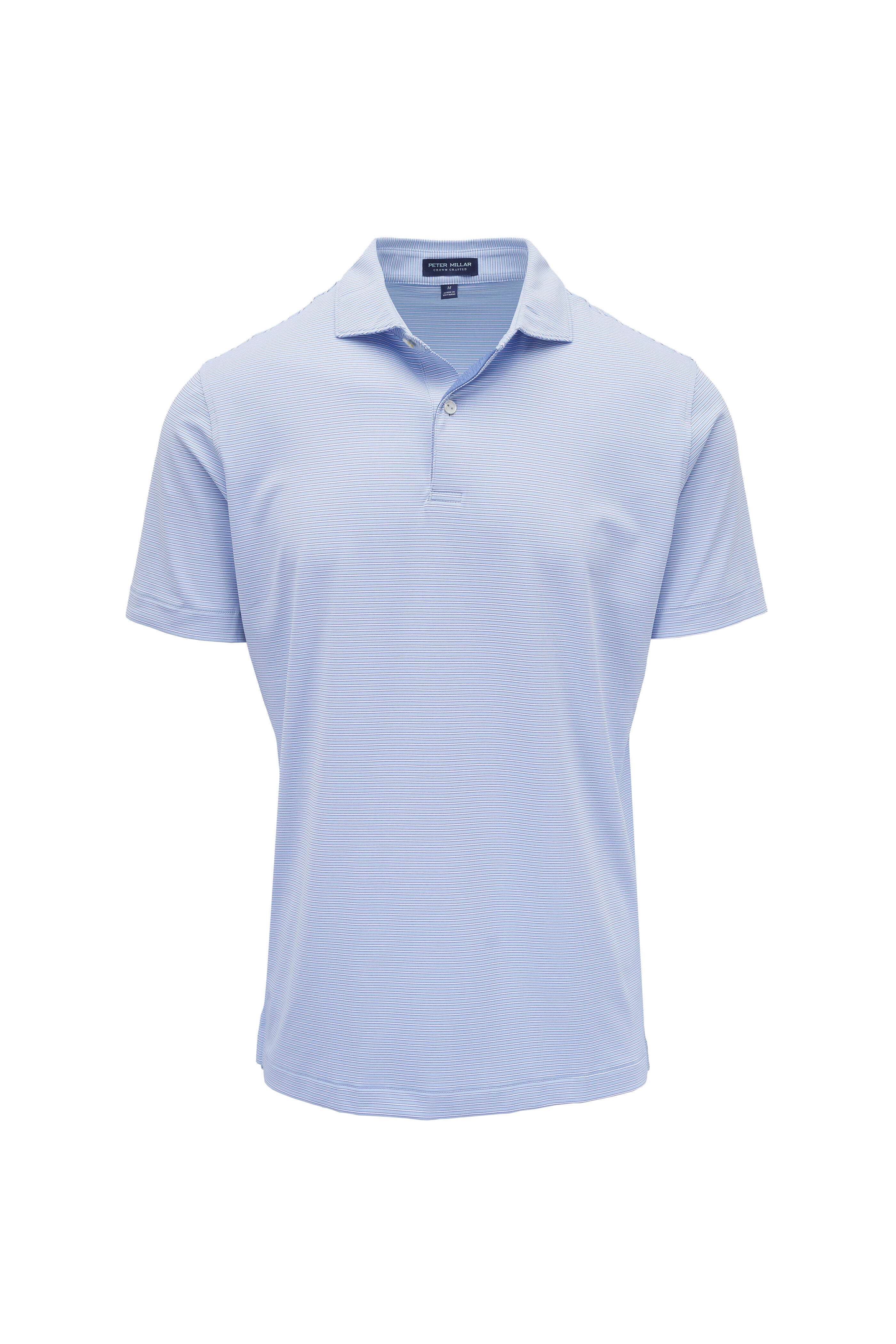 Peter Millar - Ambrose Performance Blue Frost Stripe Jersey Polo