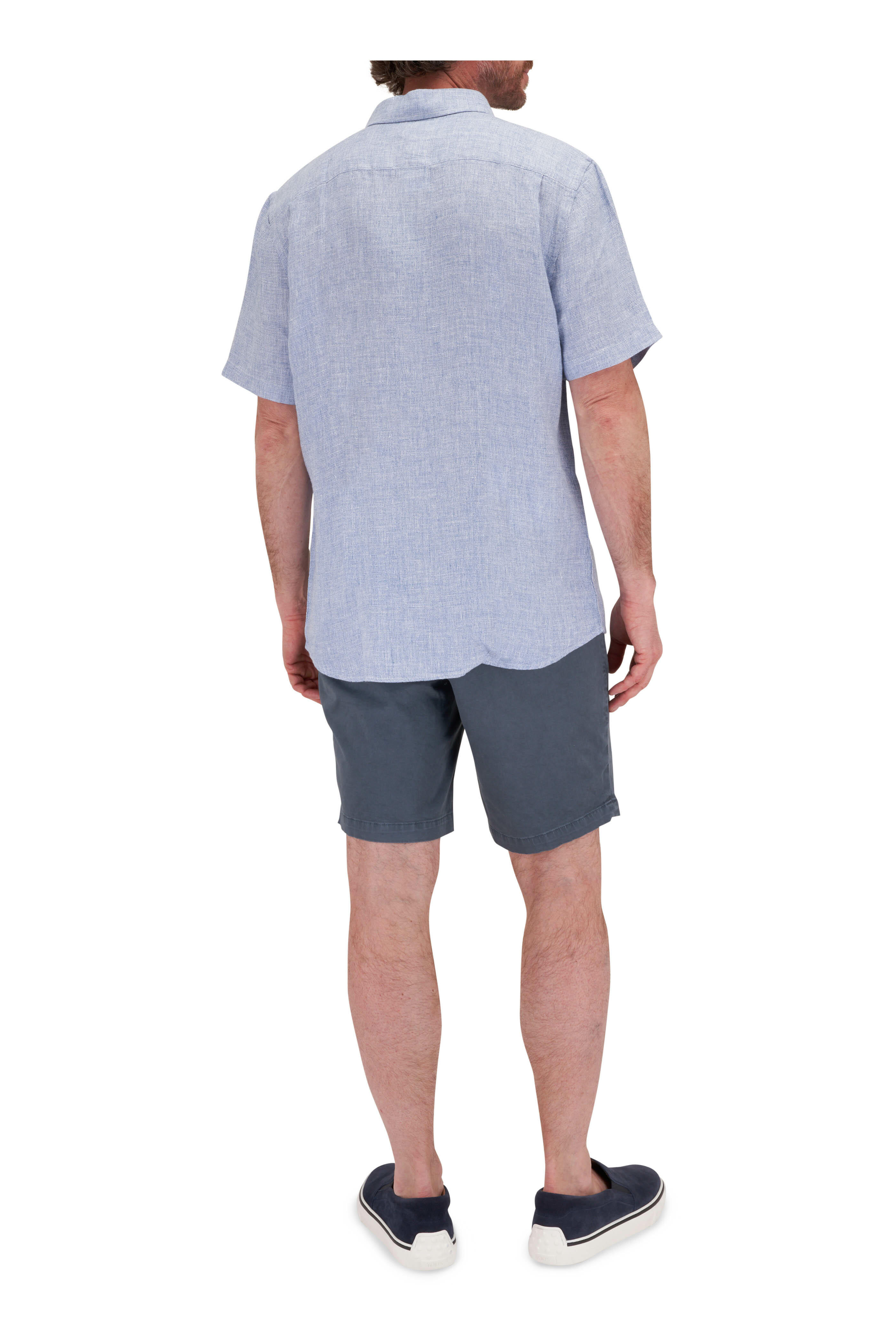 Faherty Brand - Blue Basketweave Linen Short Sleeve Button Down