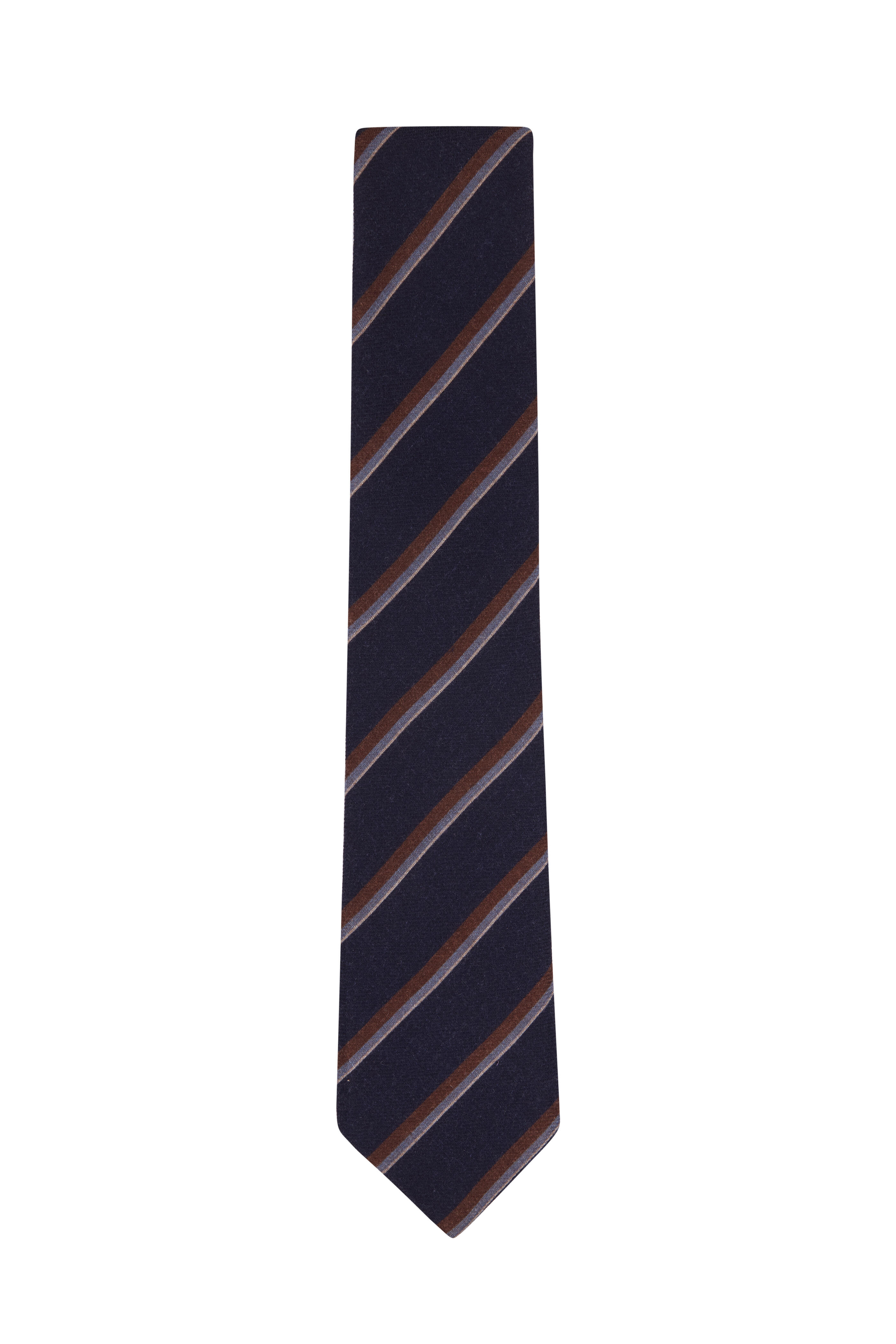 Zegna - Navy Diagonal Stripe Wool Necktie | Mitchell Stores