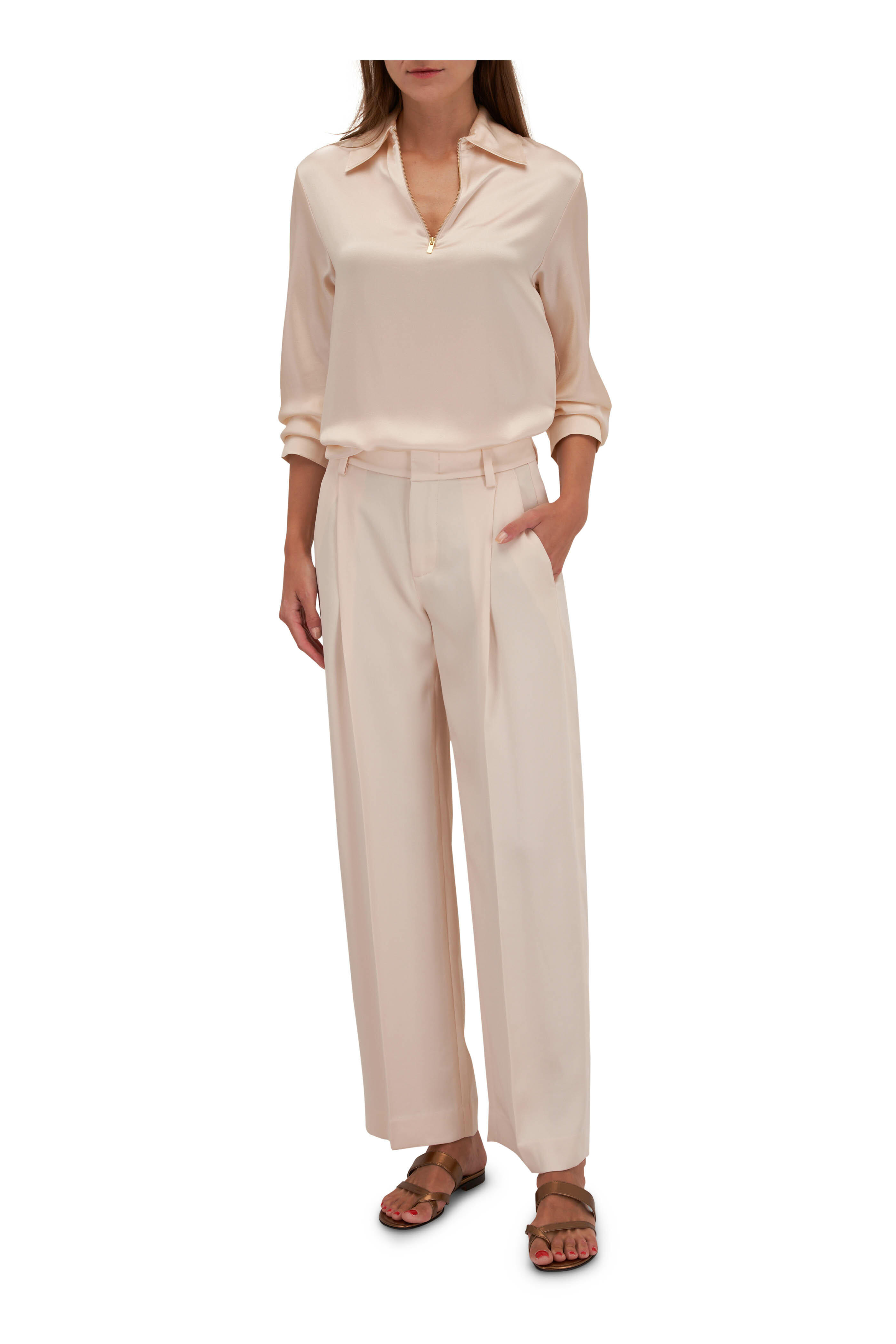 Vince - Ivory Satin Wide-Leg Pant | Mitchell Stores