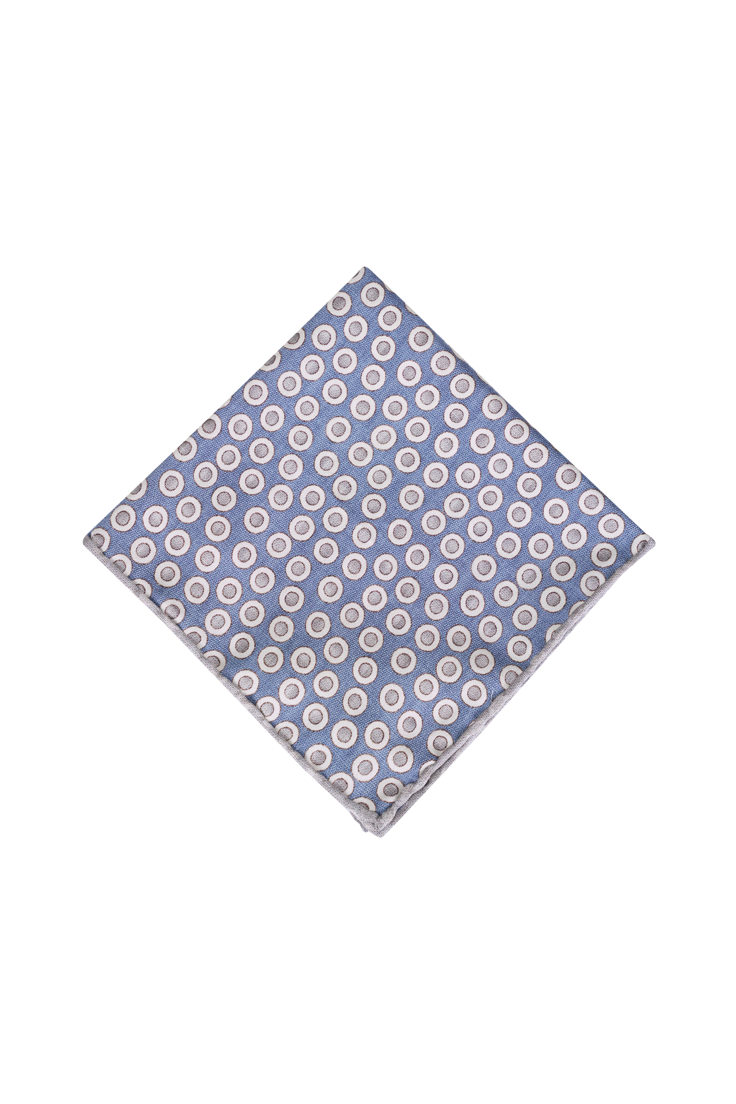 Brunello Cucinelli - Light Blue & Gray Medallion Silk Pocket Square