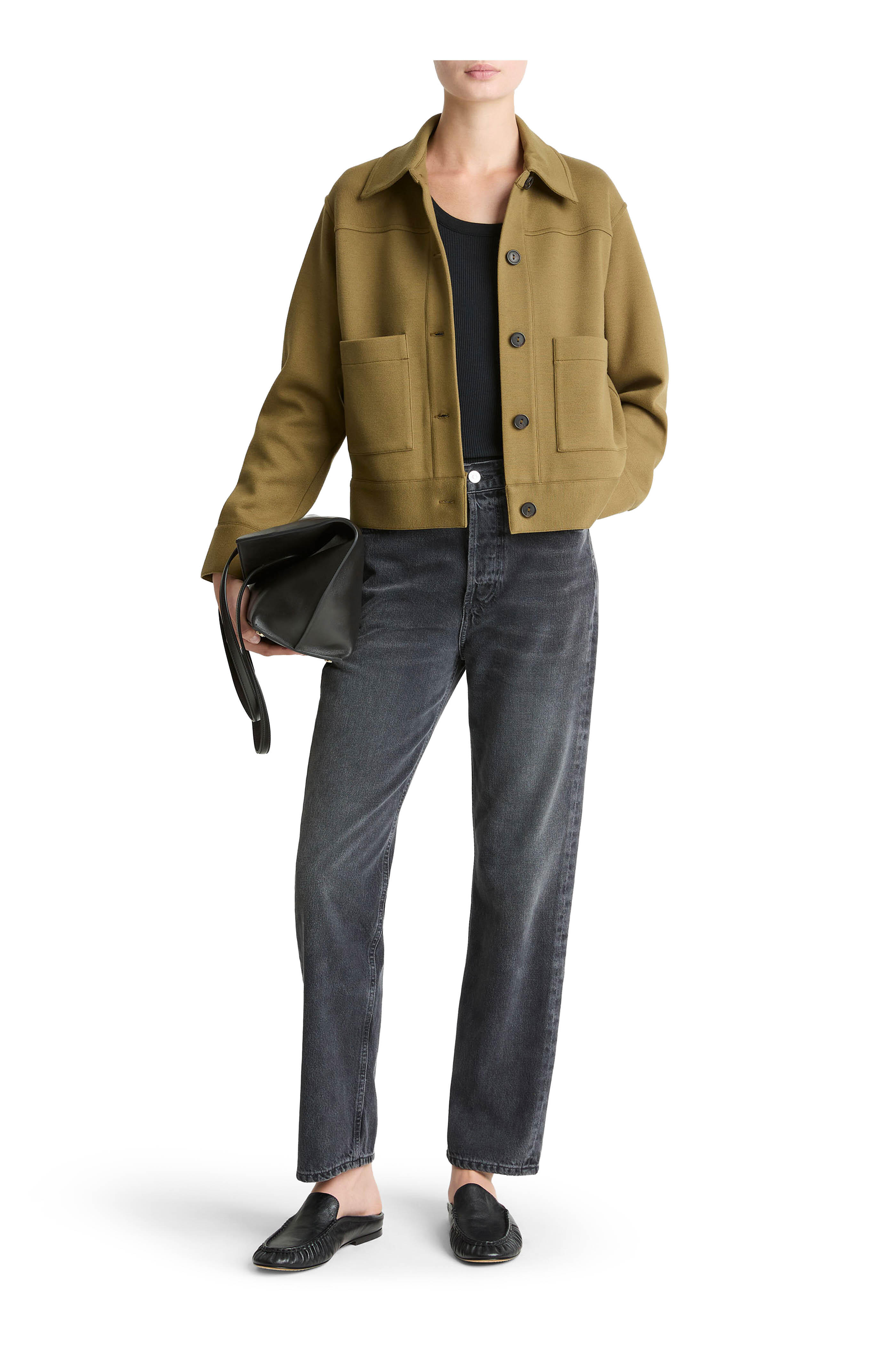 Vince - Dark Olive Stone Double-Face Cropped Jacket