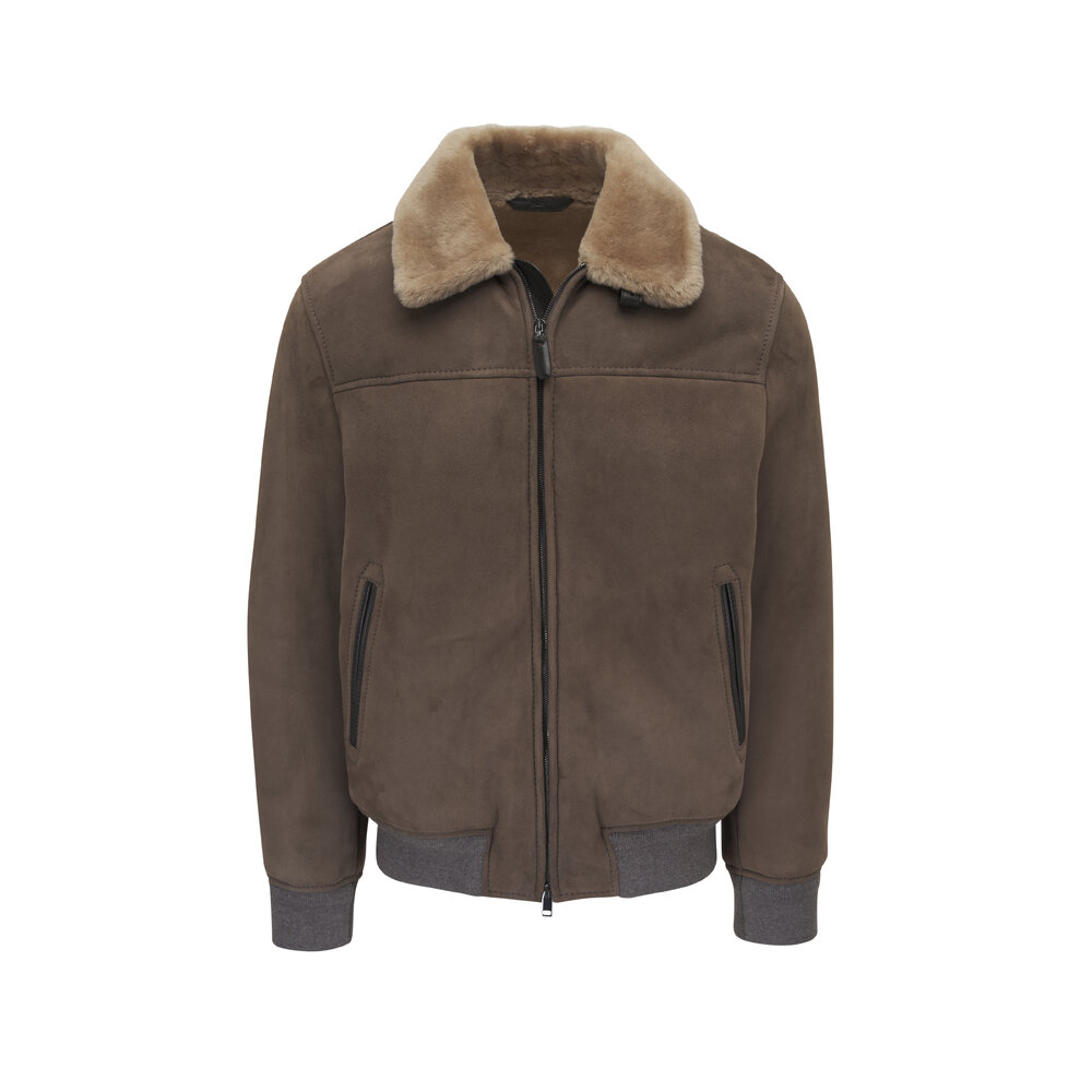 Brioni - Avaitor Brown Suede Shearling Jacket | Mitchell Stores