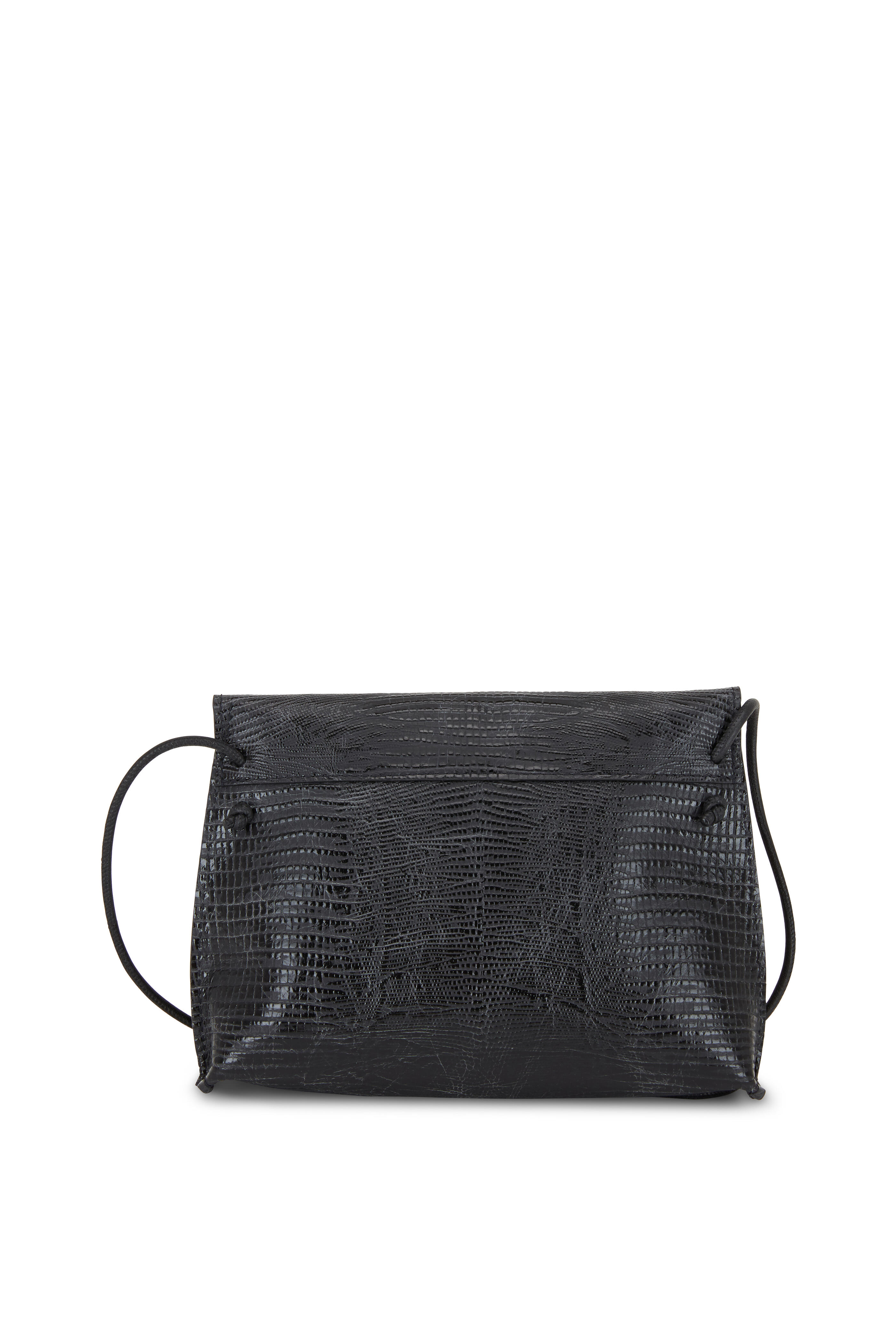 B May Bags - Black Lizard Print Leather Small Crossbody