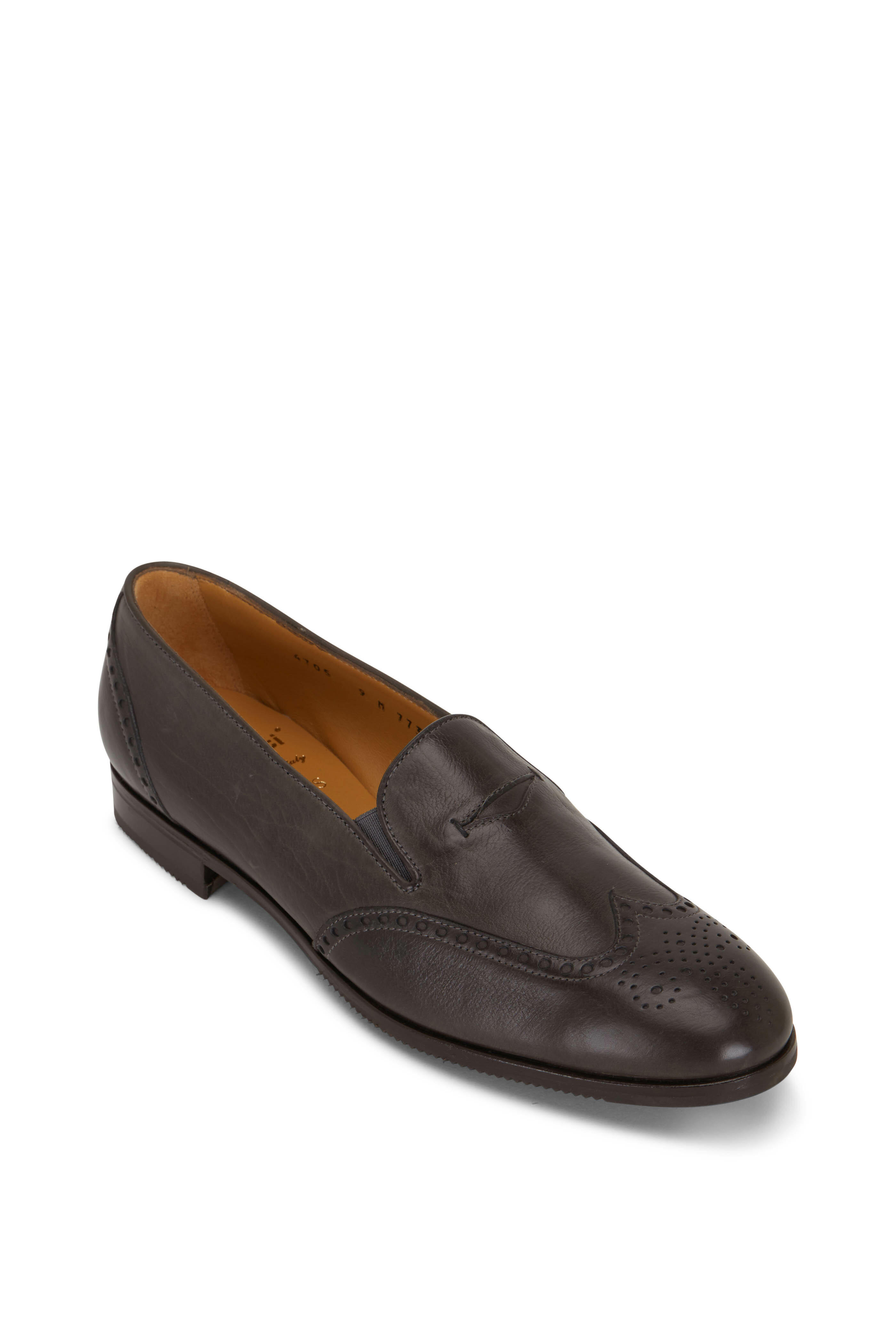 Gravati - Rodeo Dark Gray Leather Slip On Wingtip Flat
