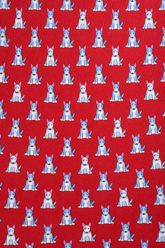 Ferragamo - Blue & Red Dog Print Silk Necktie | Mitchell Stores