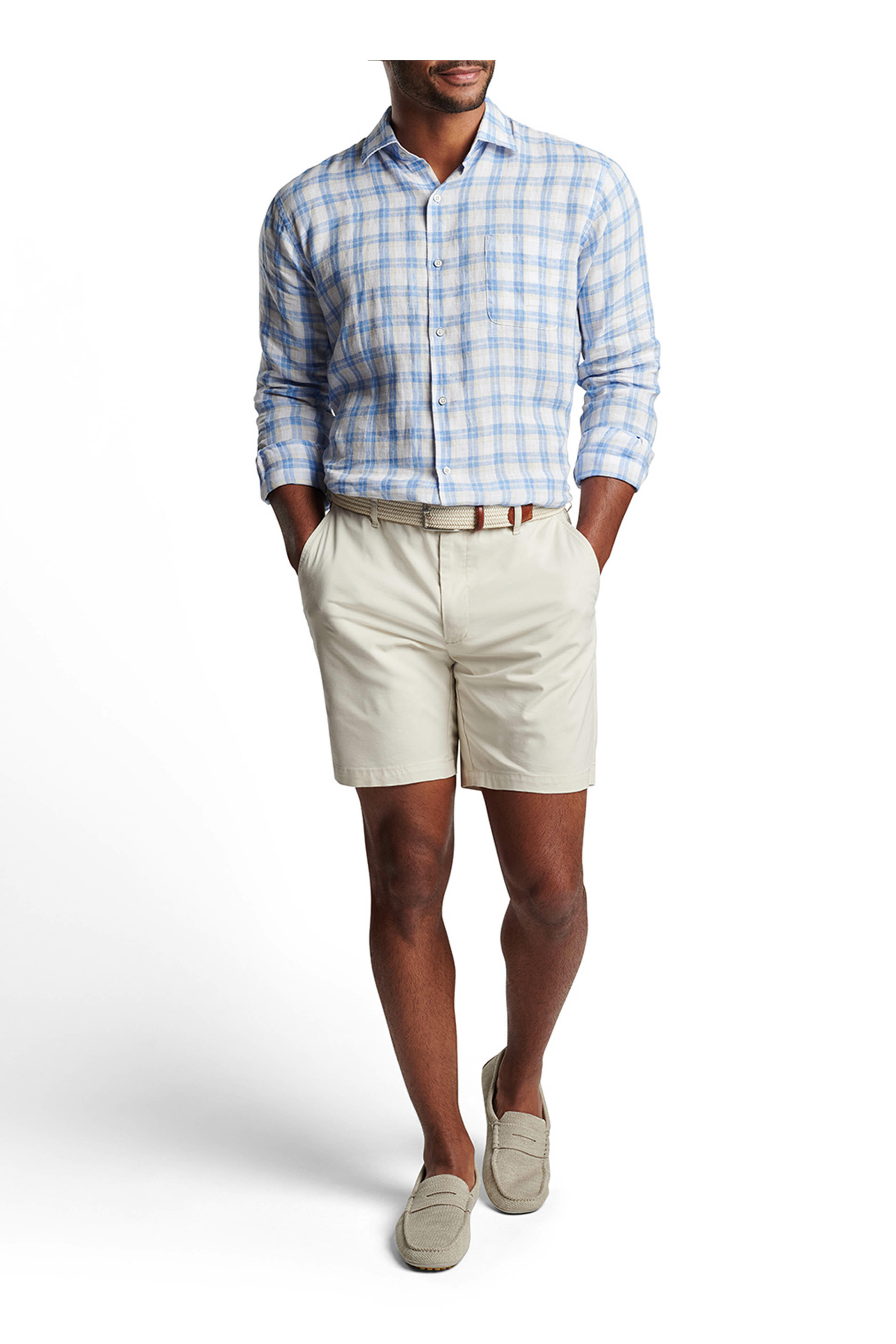 Peter Millar - Edisto Cottage Blue Check Linen Sport Shirt