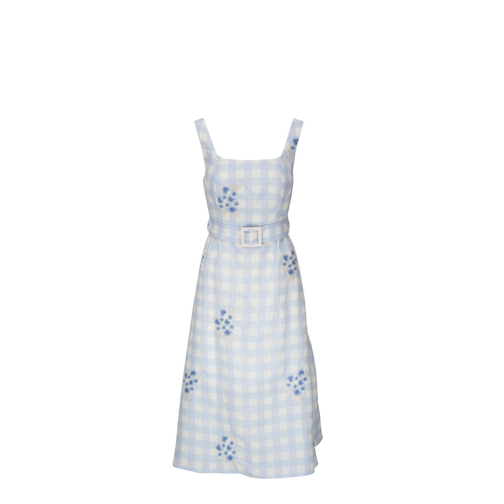 Sachin + Babi - Bryce Blue Gingham & Floral Embroidered Dress