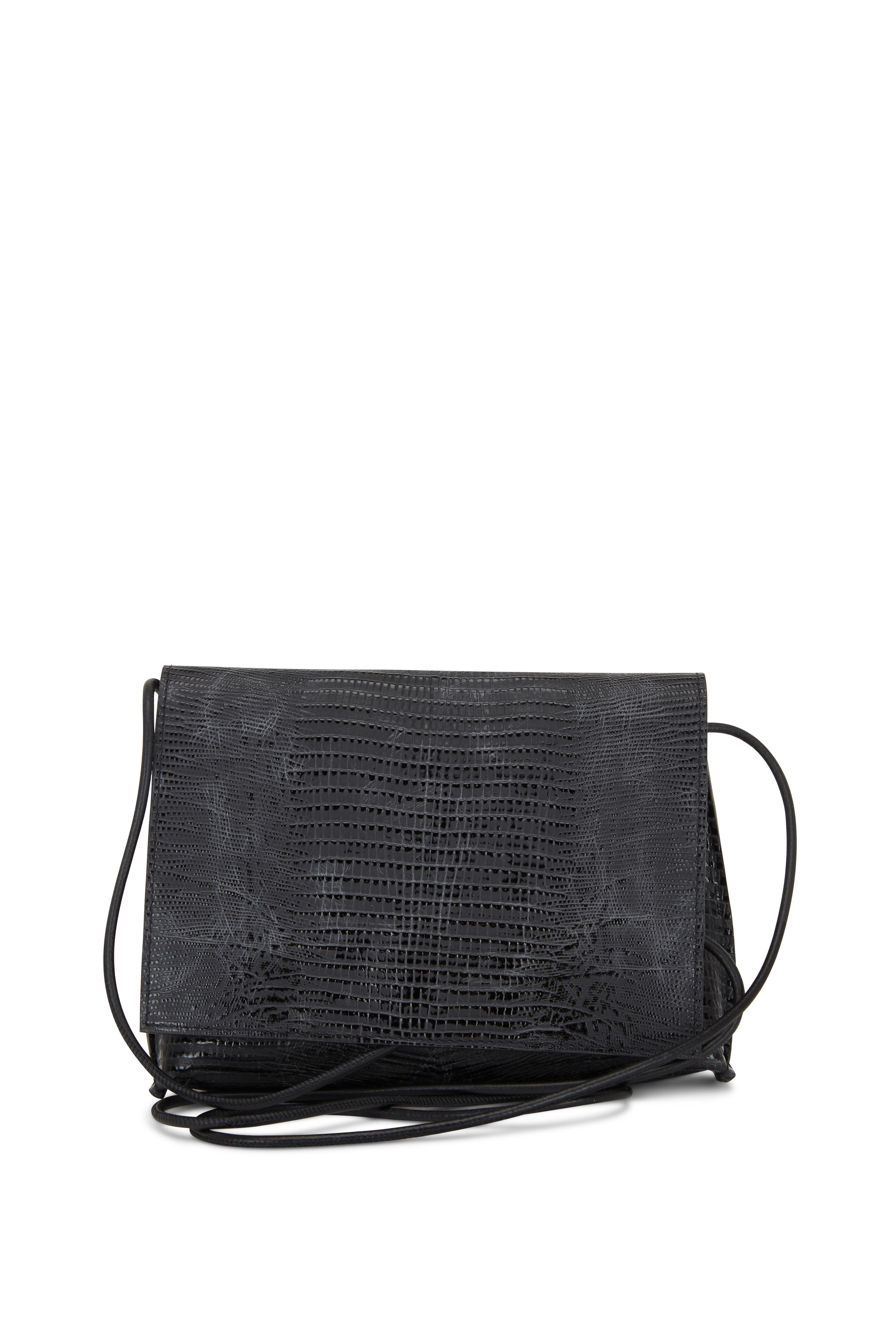 B May Bags - Black Lizard Print Leather Small Crossbody