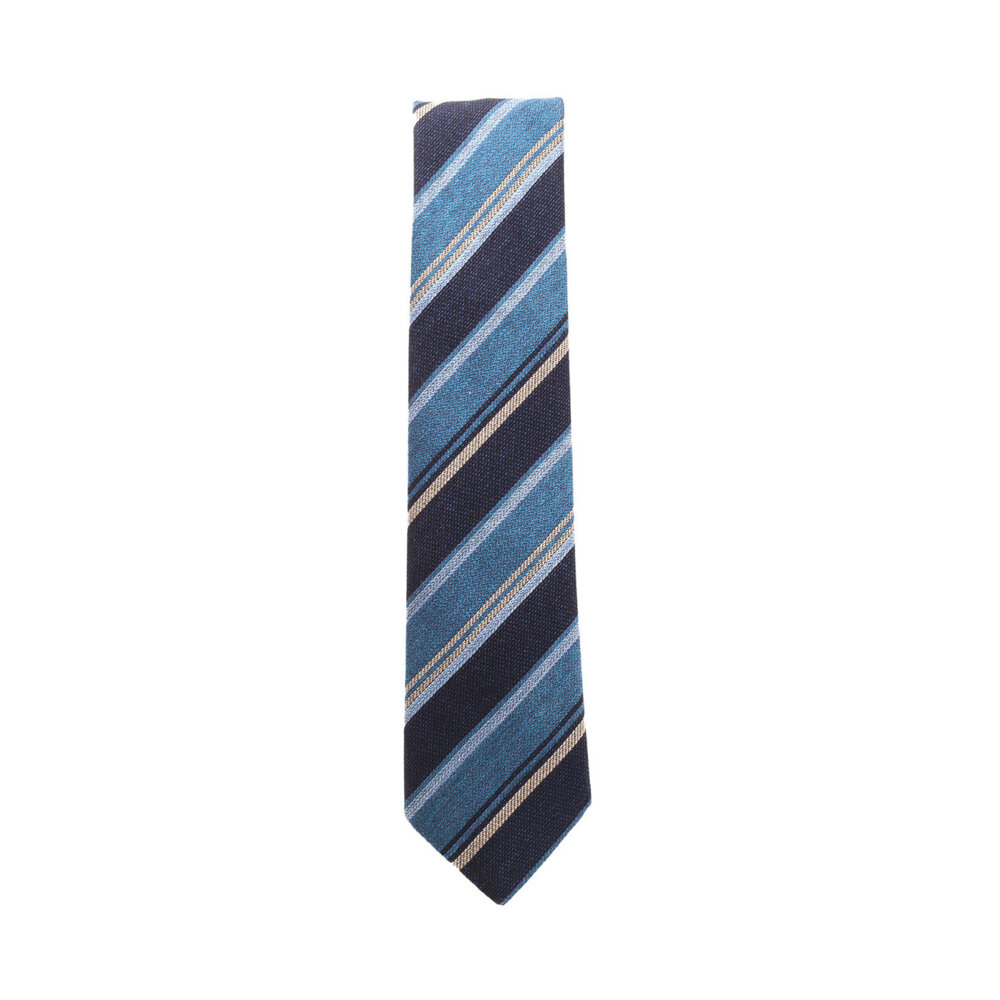 Geoff Nicholson - Petro Blue and Navy Striped Cotton Tie