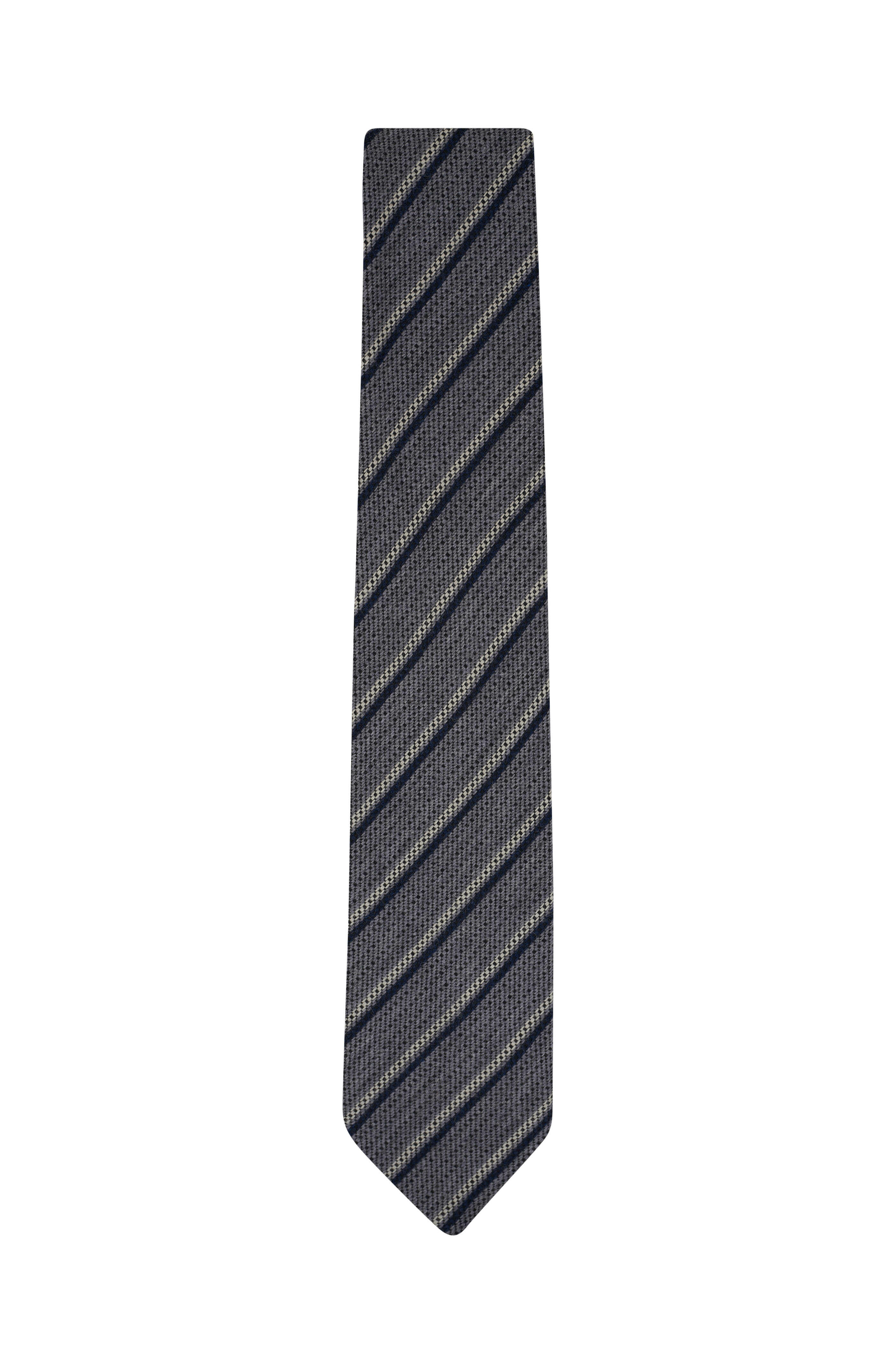 Zegna - Gray Striped Wool Necktie | Mitchell Stores