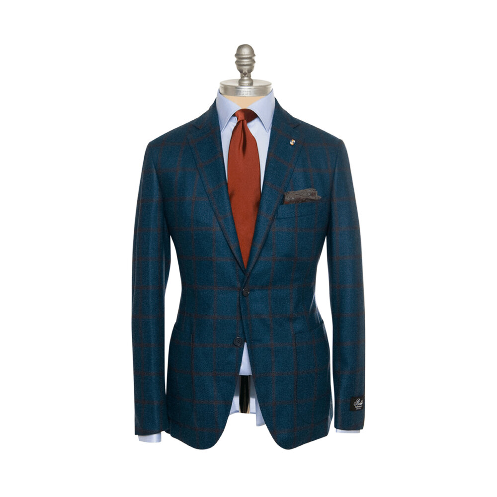 Belvest - Teal and Burnt Orange Windowpane Wool Sportcoat