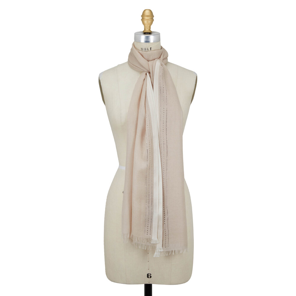Loro Piana - Champagne Cashmere & Silk Crystal Trim Scarf