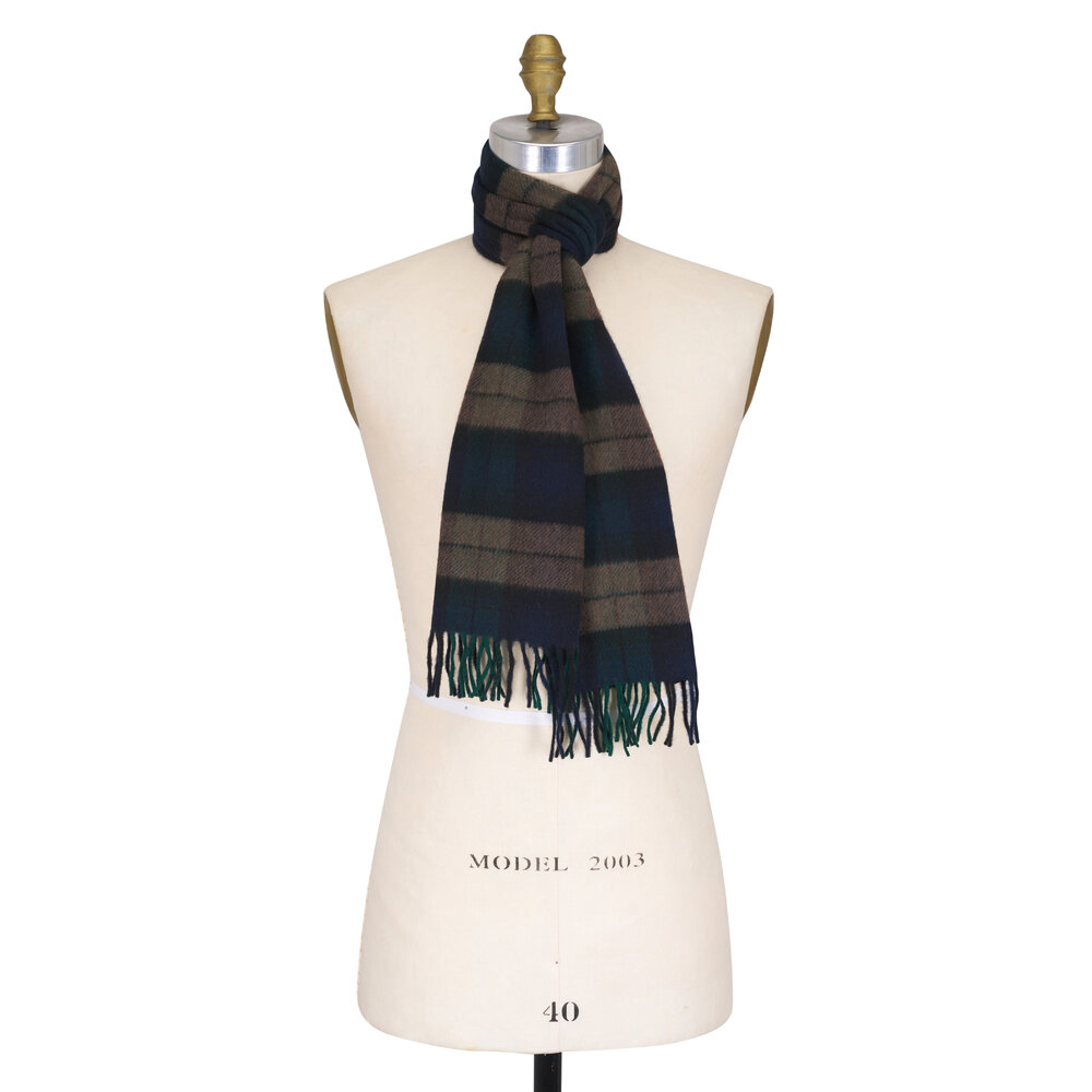 Chelsey Imports - Brown & Navy Plaid Cashmere Scarf