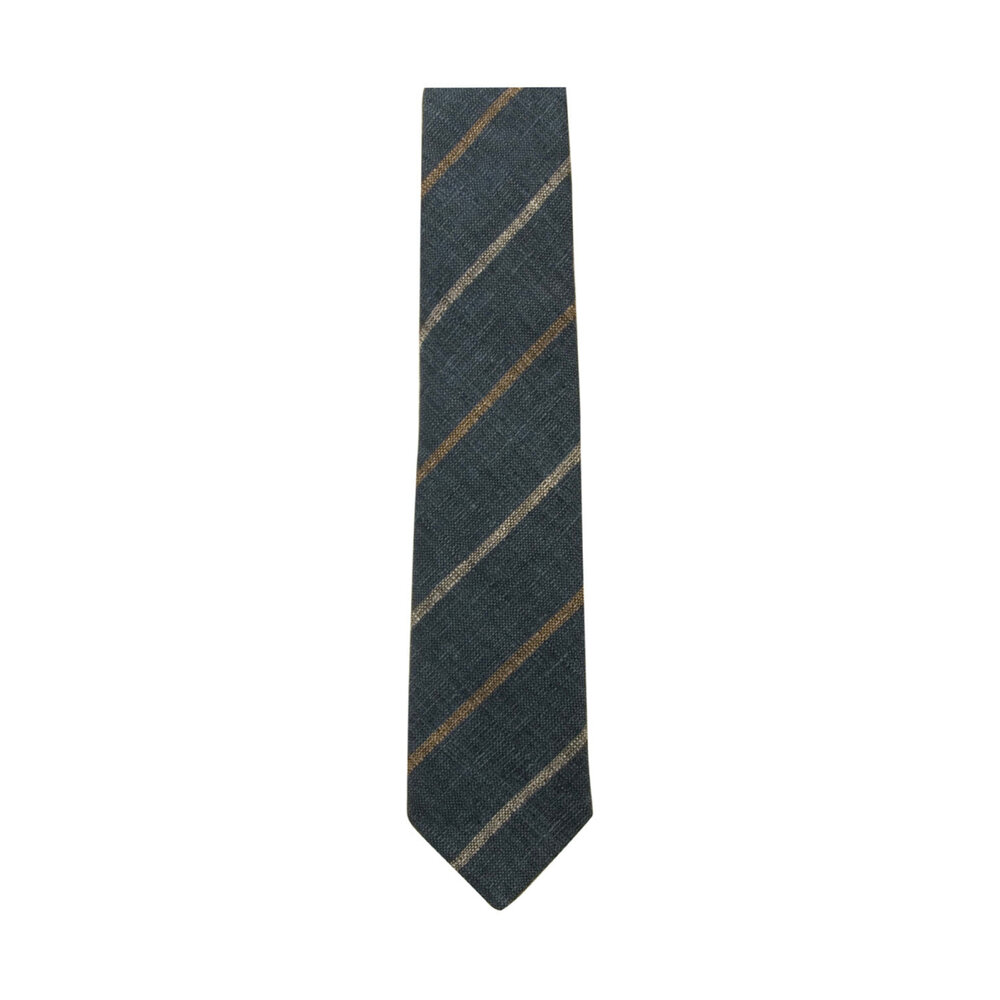Geoff Nicholson - Blue and Beige Stripe Linen Melange Tie