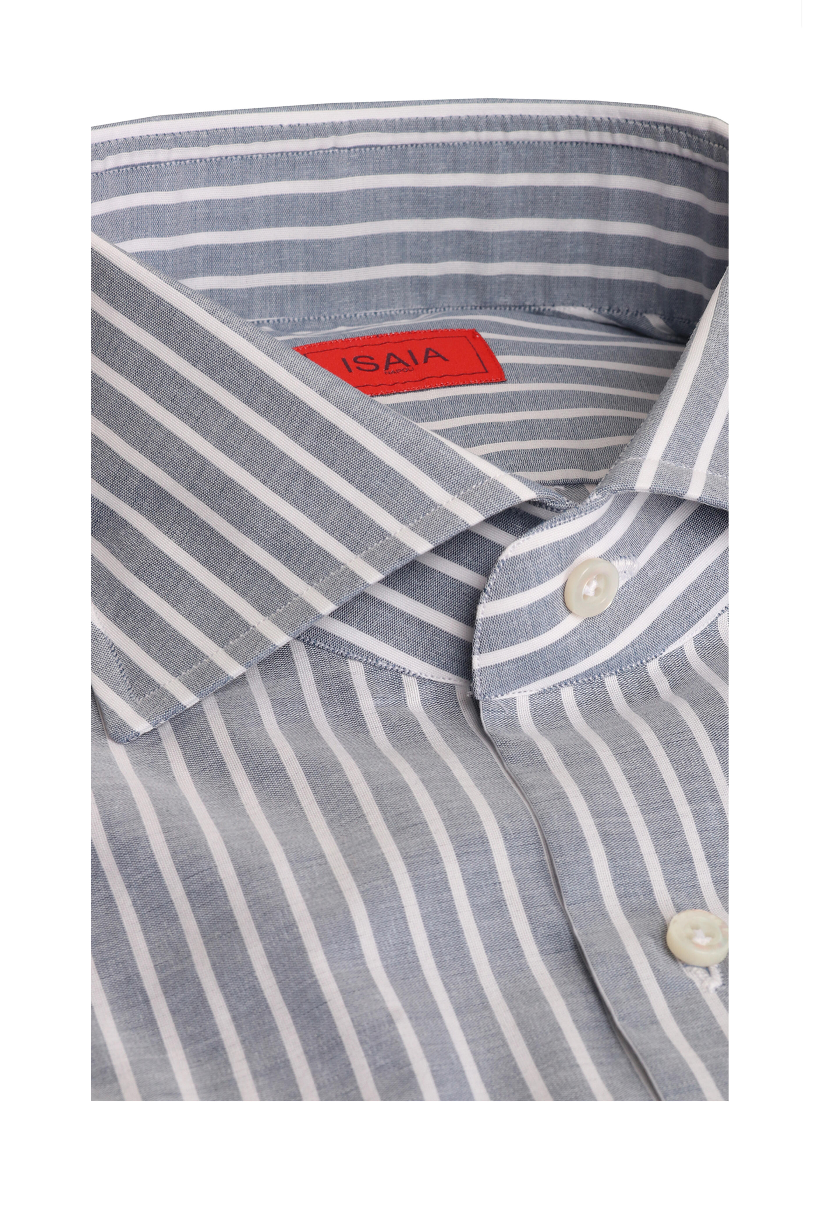 Isaia - Blue & White Striped Sport Shirt | Mitchell Stores