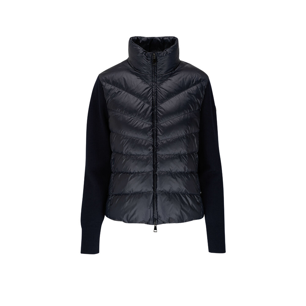Moncler - Navy Blue Down Knit Ribbed Jacket | Mitchell Stores