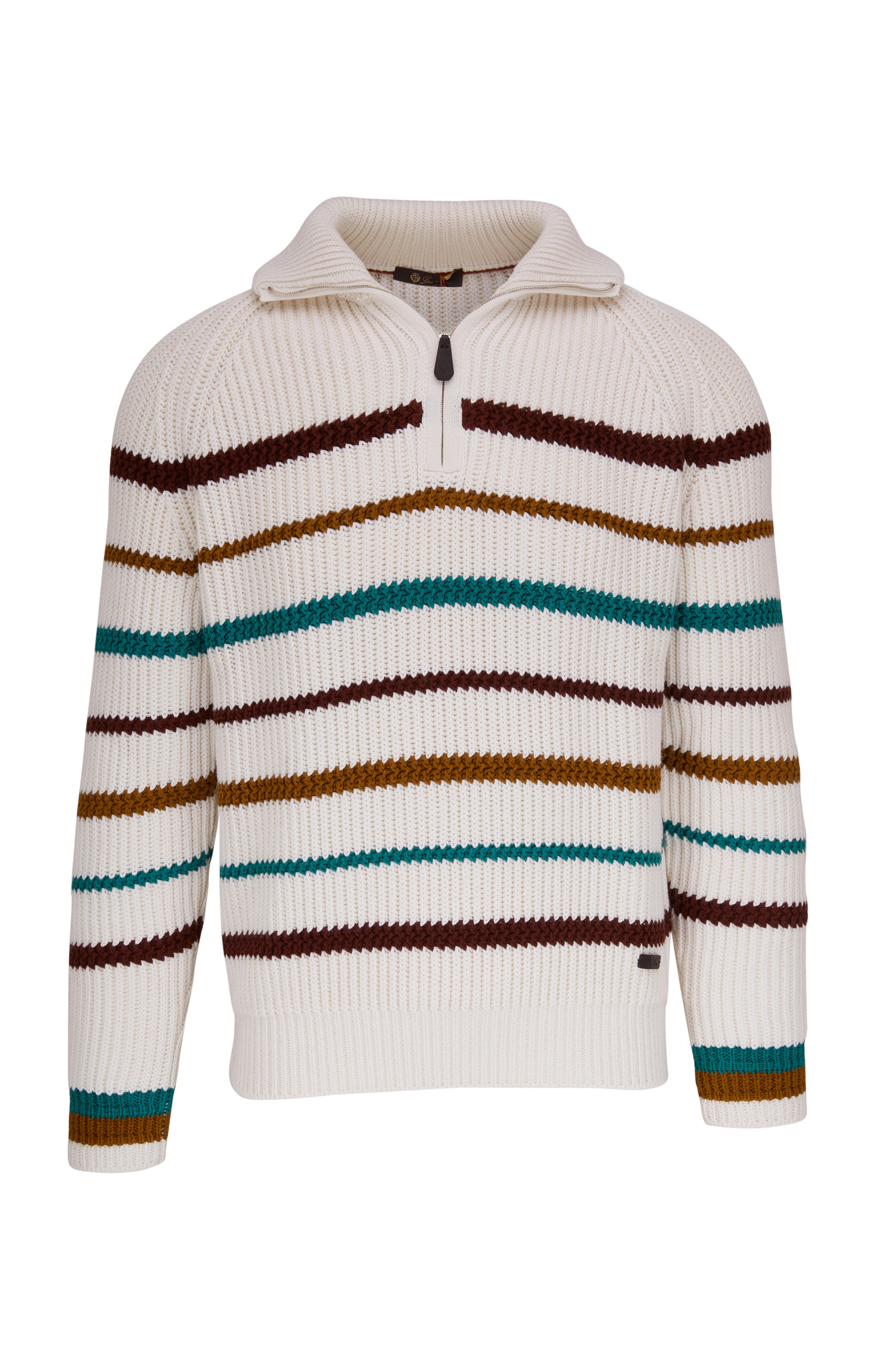 Loro Piana - White Stripe Quarter Zip Pullover | Mitchell Stores