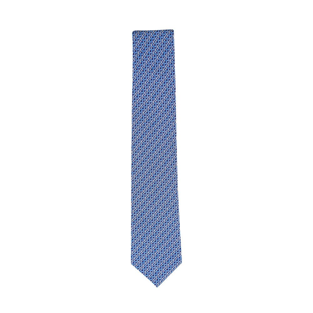 Ferragamo - Navy Blue String Print Silk Necktie | Mitchell Stores