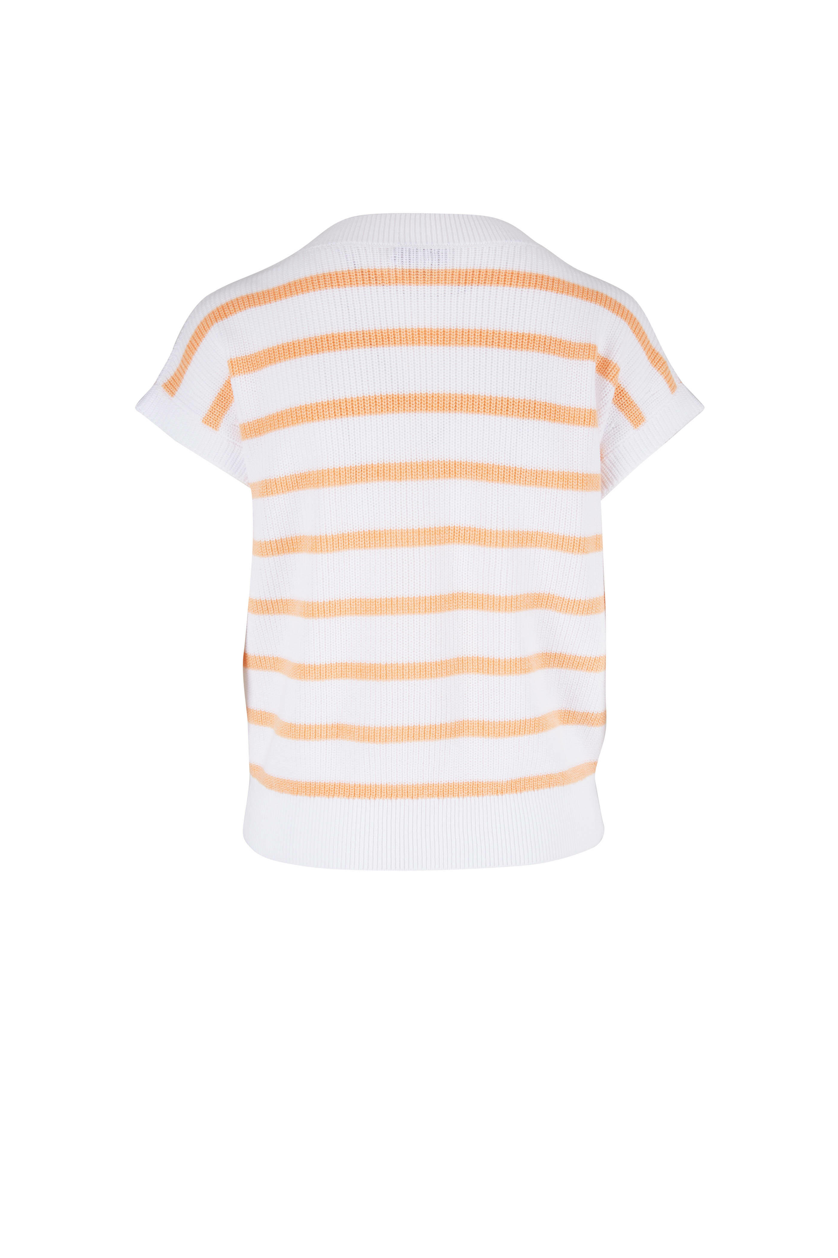 Kinross - White & Apricot Super Soft Cotton V-Neck Sweater