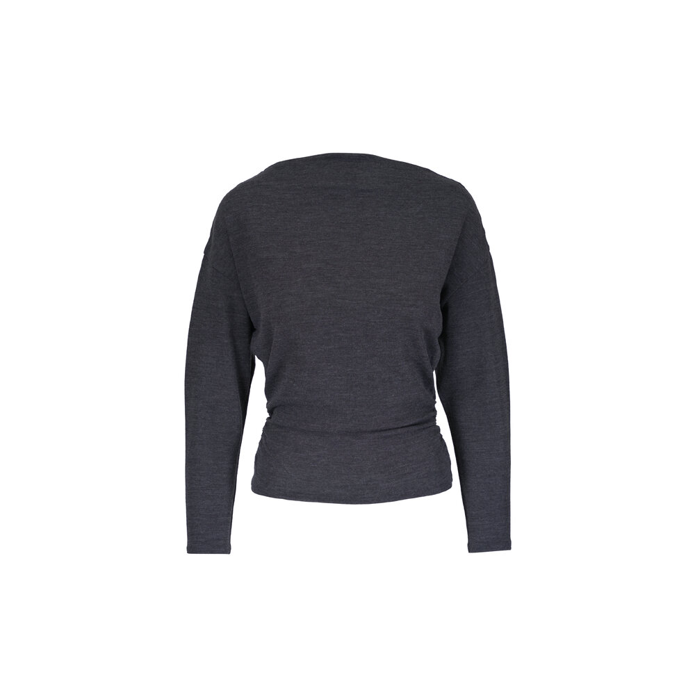 Vince - Dark Heather Gray Draped Slash Neck Top | Mitchell Stores
