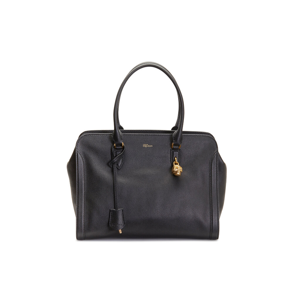 McQueen - Padlock Black Leather Medium Satchel | Mitchell Stores
