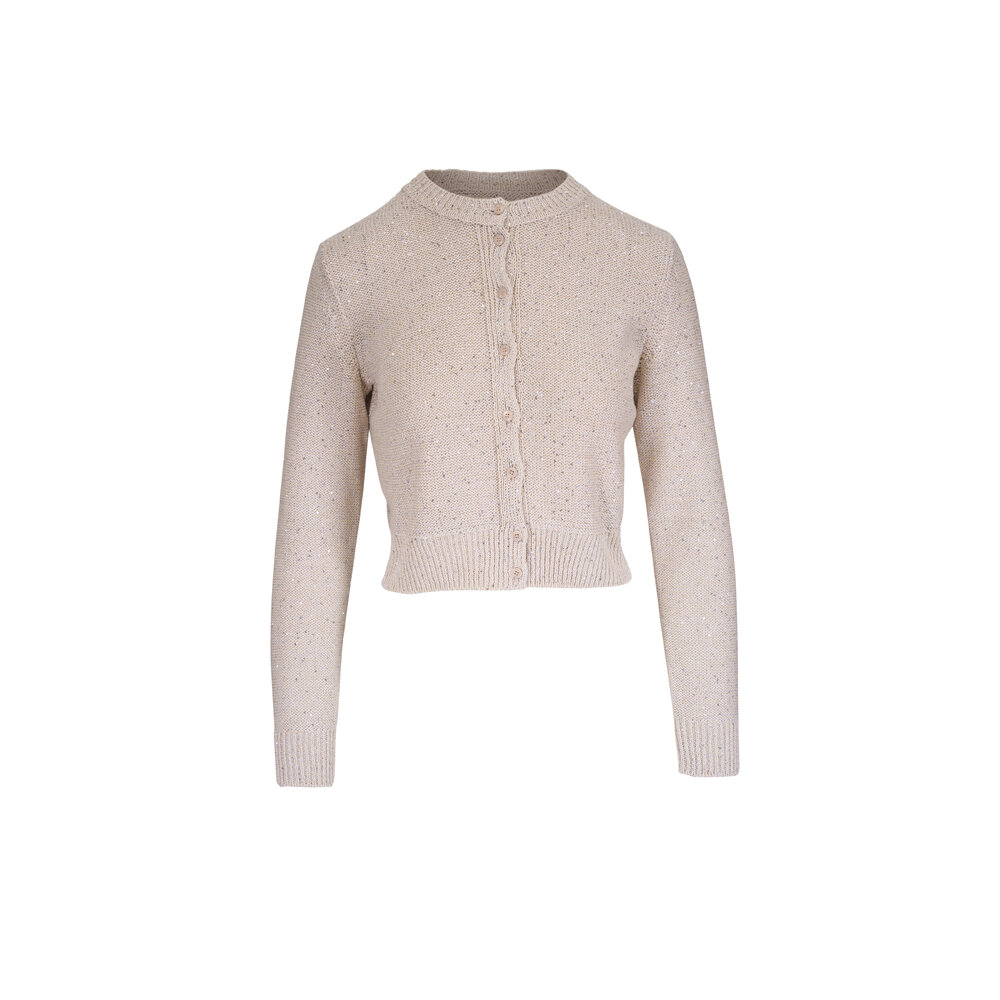 Akris - Greige Micro Sequin Cardigan | Mitchell Stores