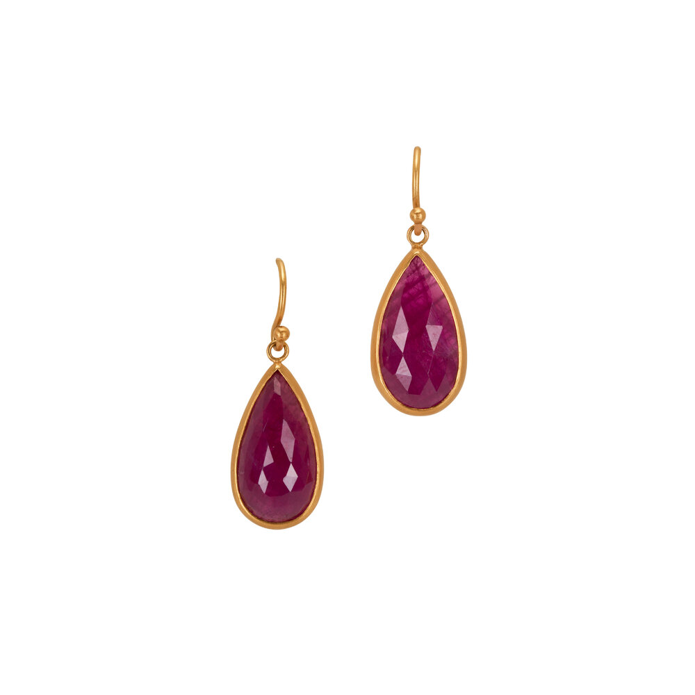 Caroline Ellen - 22K Gold Bezel-Set Ruby Dangle Earrings