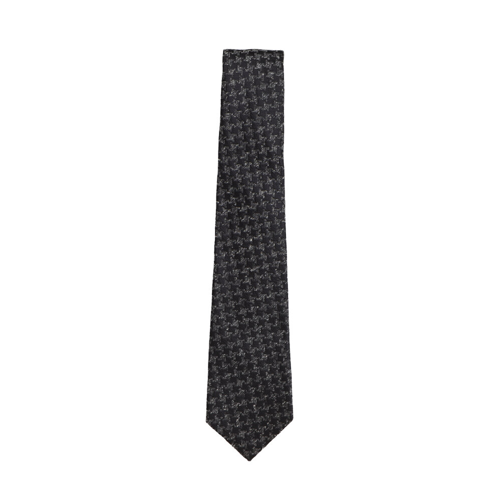 Kiton - Charcoal Houndstooth Silk Necktie | Mitchell Stores