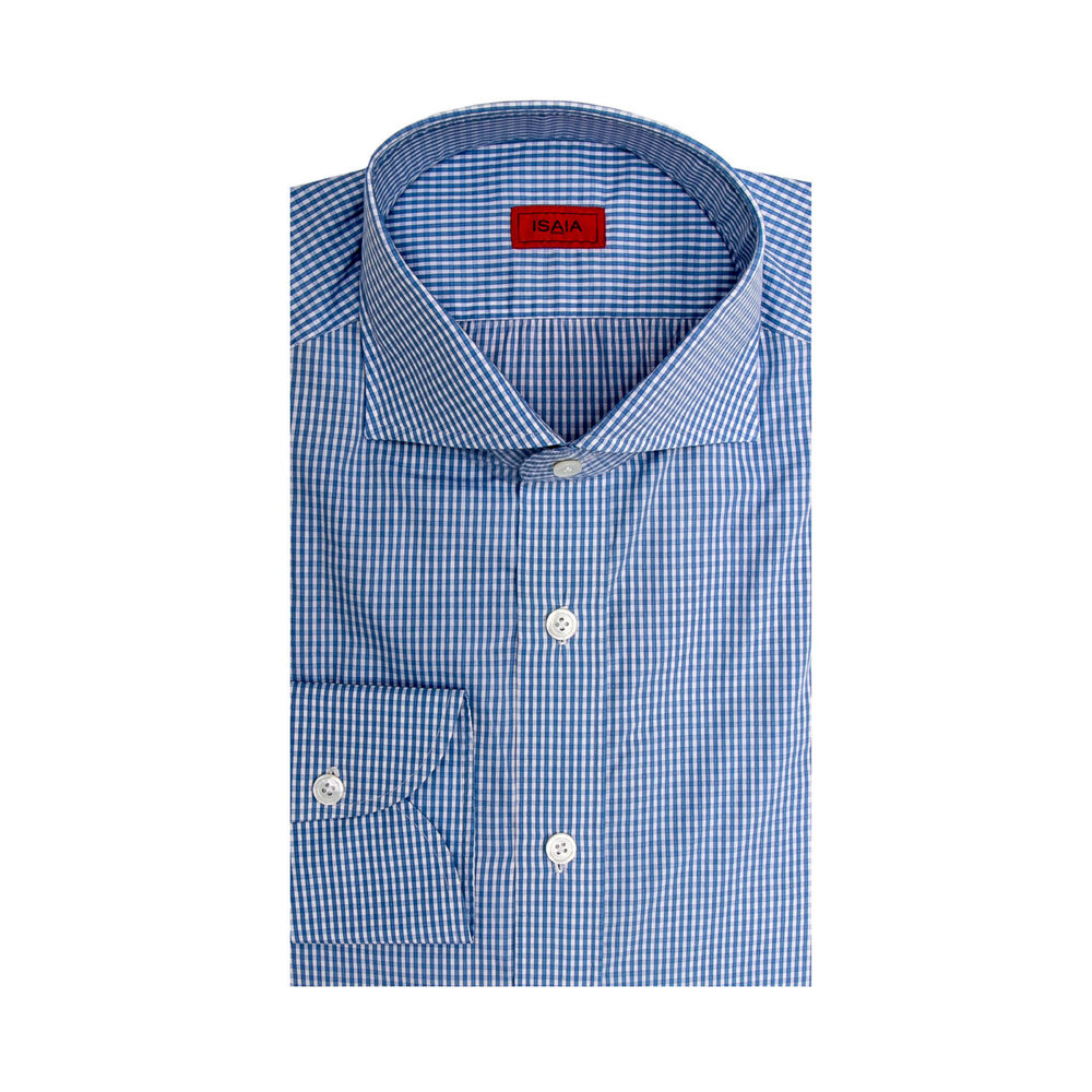 Isaia - Blue Micro Check Dress Shirt | Mitchell Stores