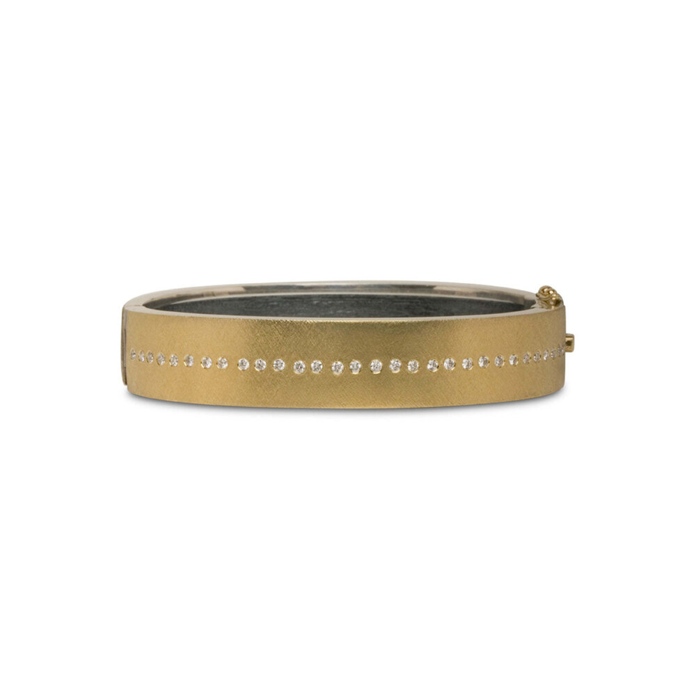 Rene Escobar - Yellow Gold and Diamond Wide Bangle Bracelet