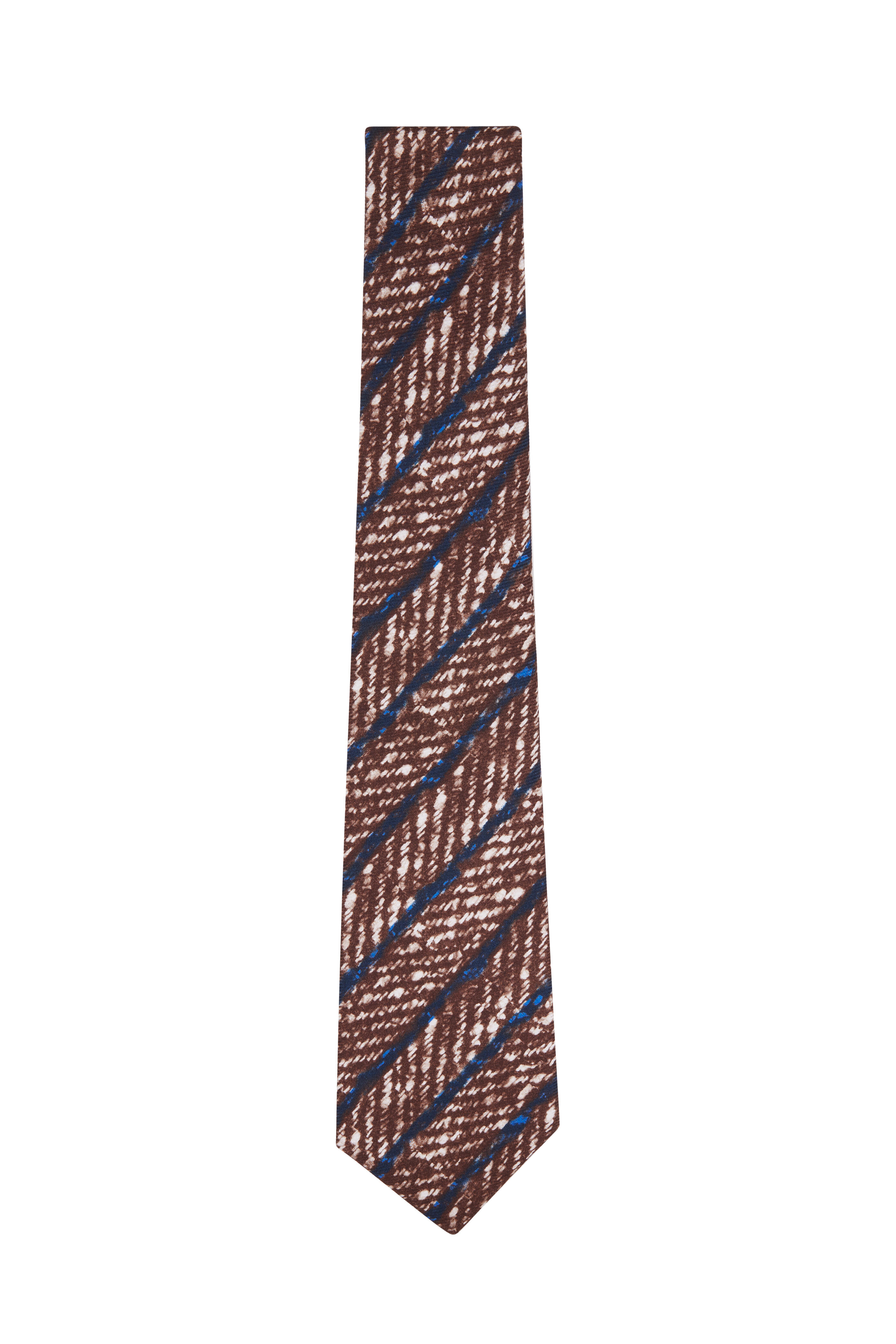 Kiton - Brown & Blue Stripe Silk Necktie | Mitchell Stores
