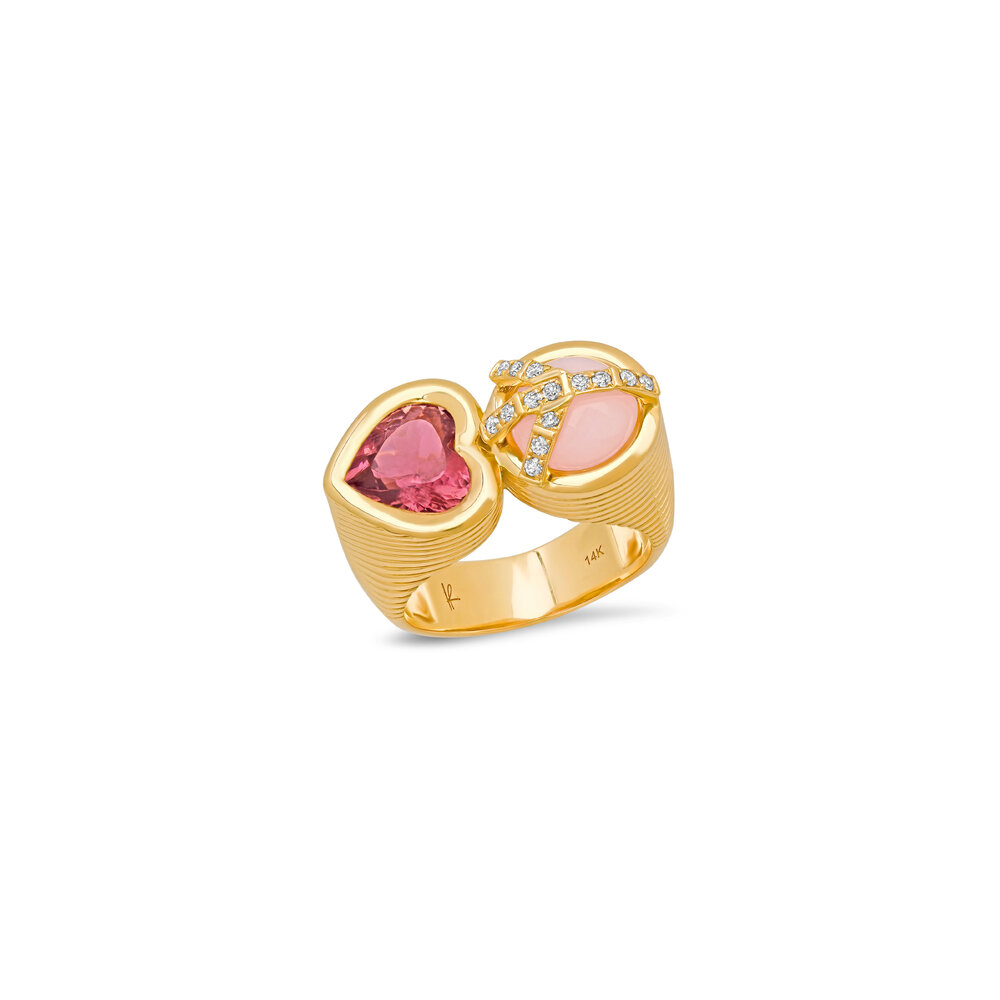 Helena Rose - 14k Yellow Gold Peace & Love Opal Tourmaline Ring