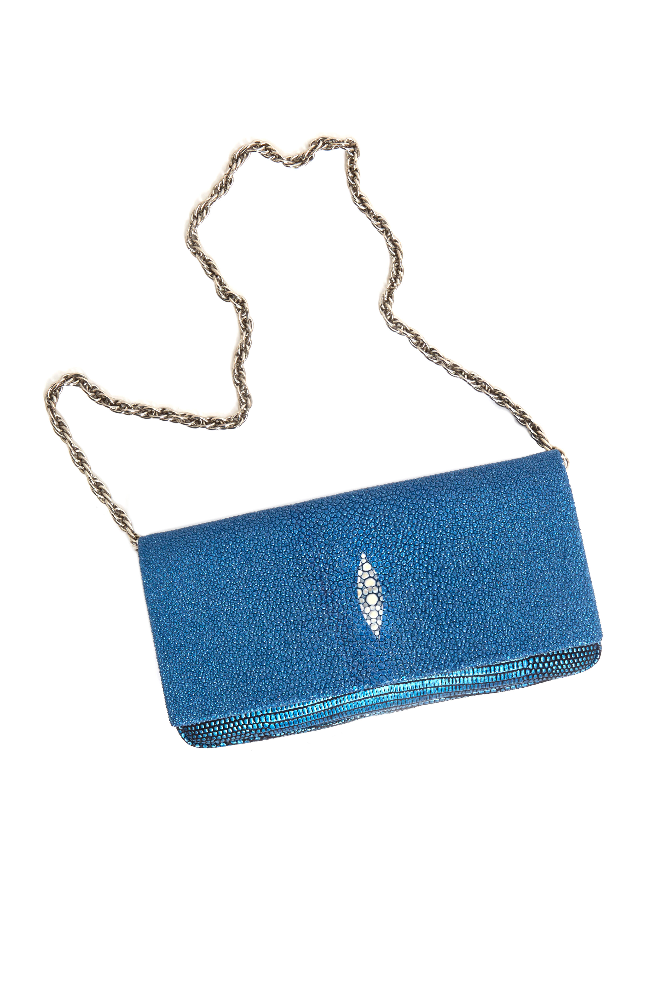 Daniella Ortiz - Kate Metallic Blue Stingray Clutch